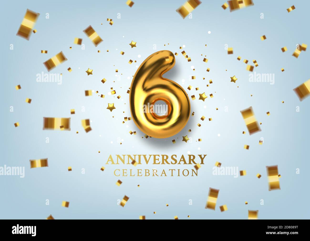 6th Anniversary celebration. Number in the form of golden balloons ...