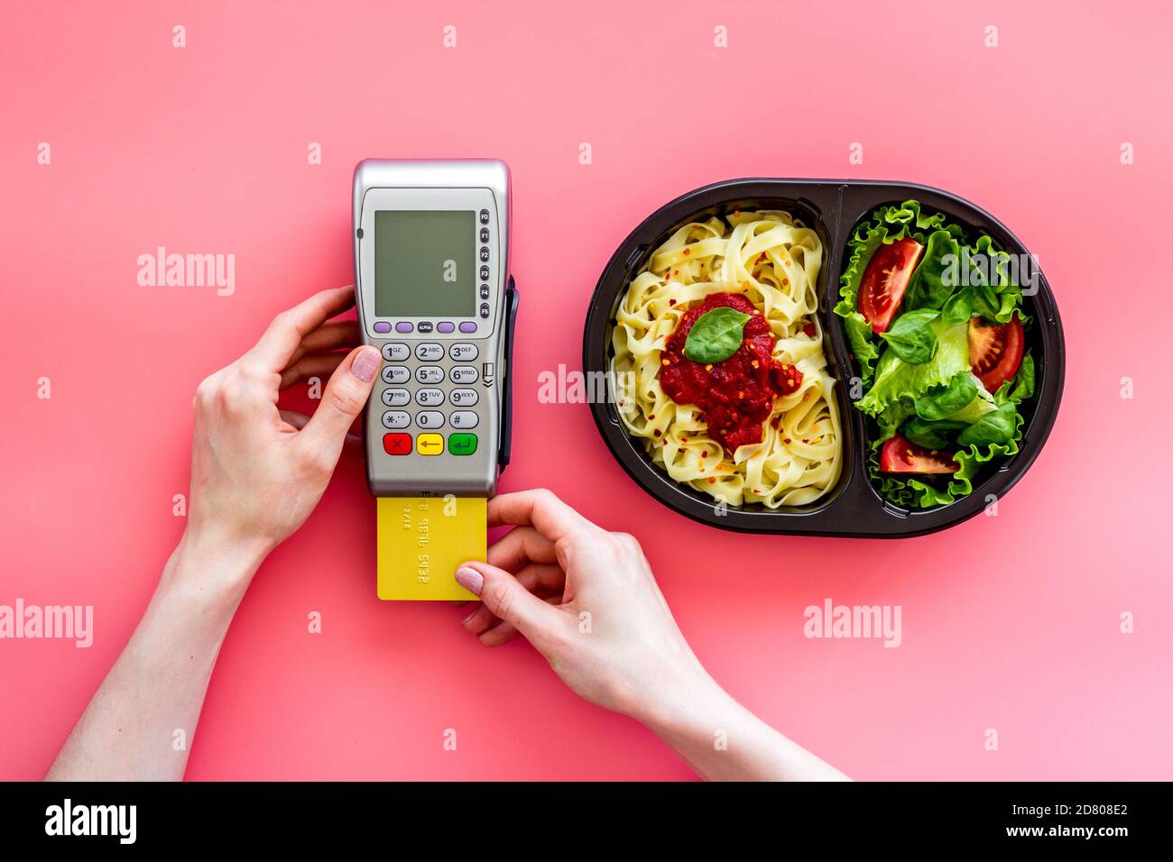 Delivery payment concept. Take away boxes with healthy food Stock Photo ...