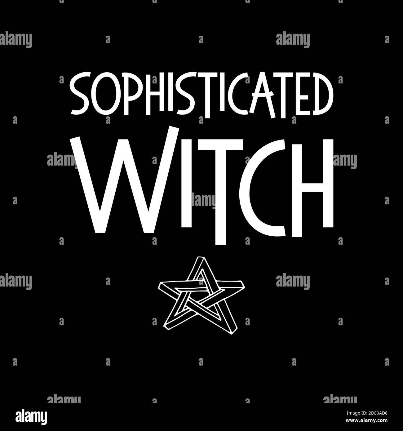 White line art witchcraft and magic print with text Sophisticated Witch ...