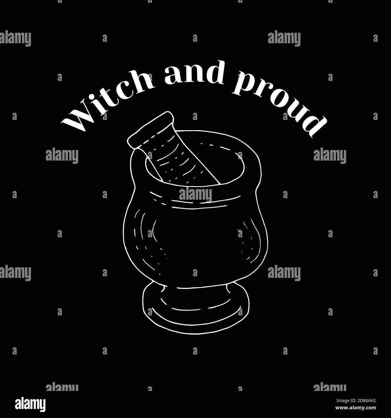 White line art witchcraft and magic print with mortar and text witch ...