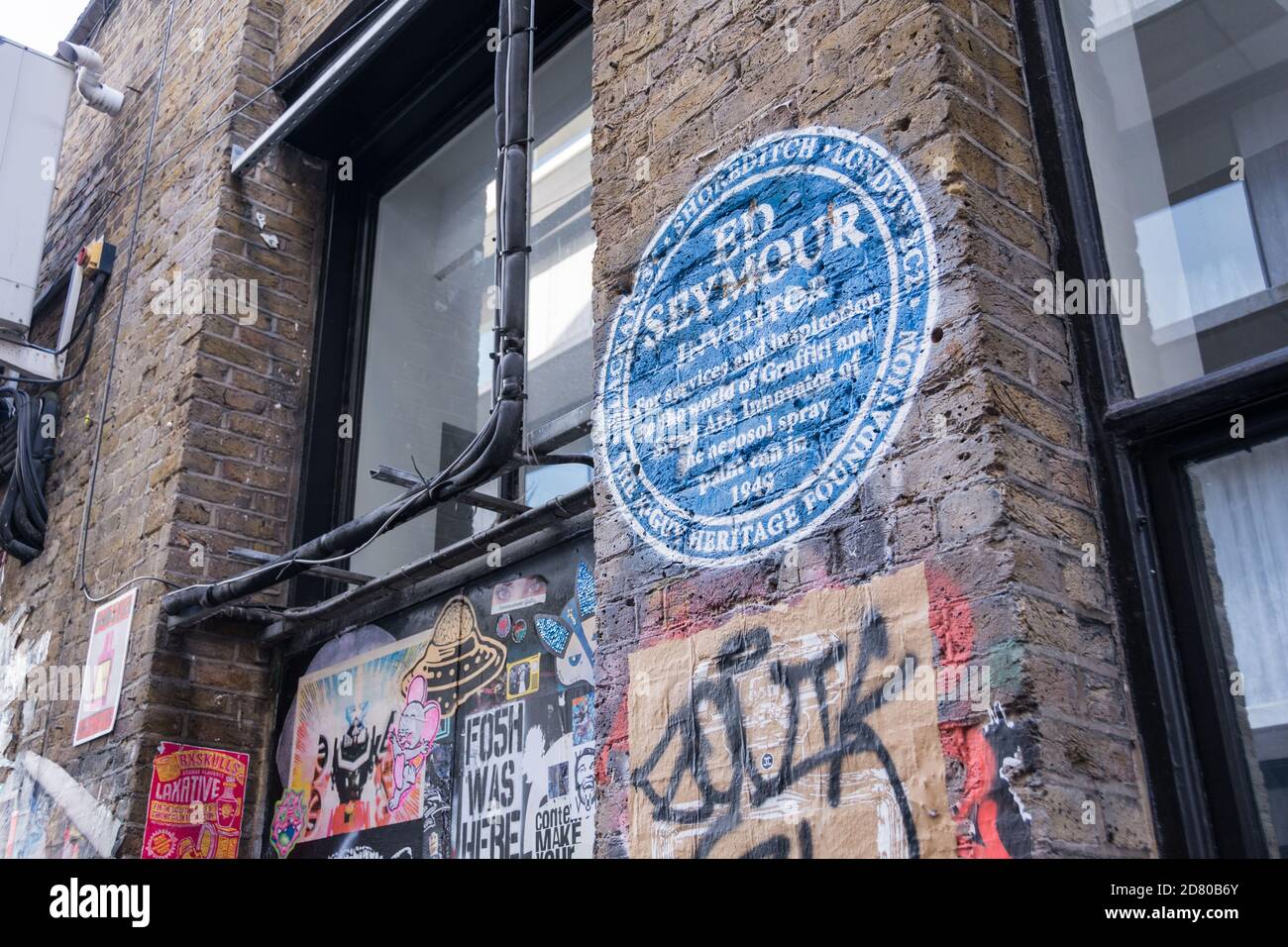 Fake blue plaque to Ed Seymour, Blackall Street, London, EC2, UK Stock ...