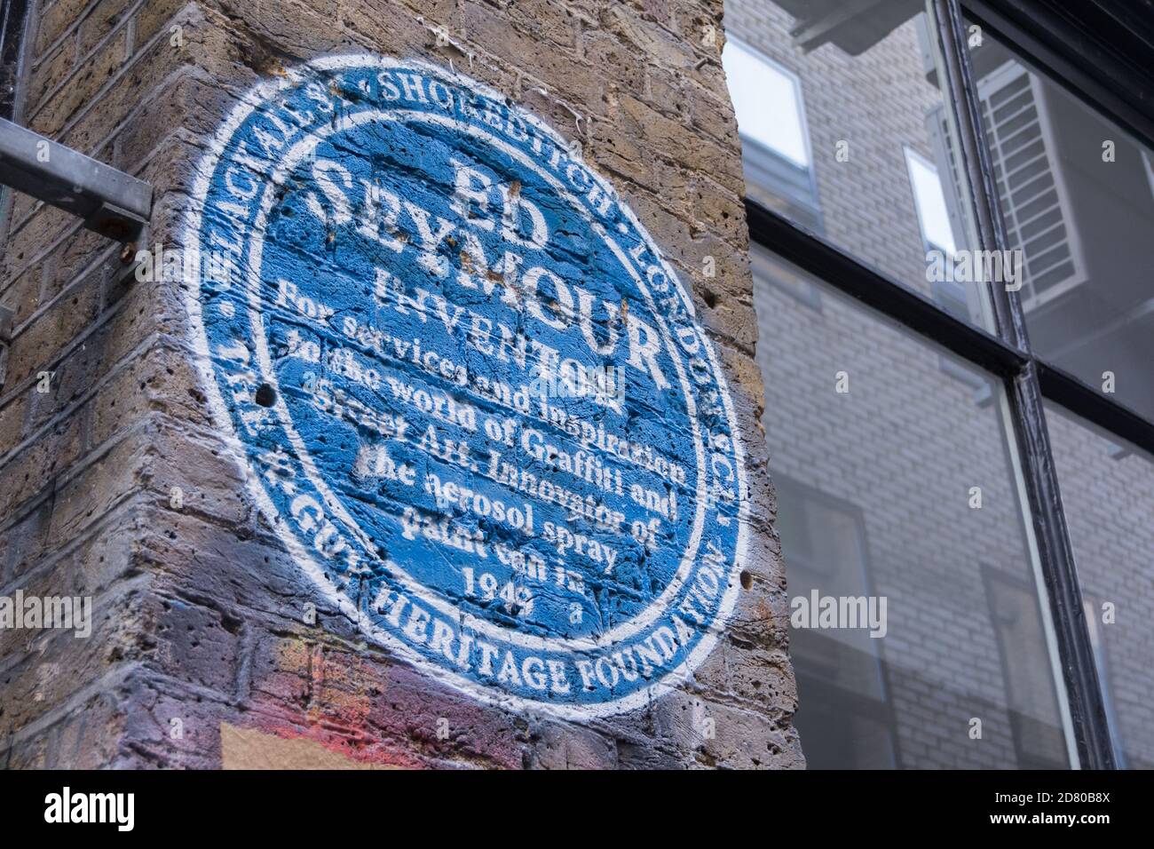 Fake blue plaque to Ed Seymour, Blackall Street, London, EC2, UK Stock ...