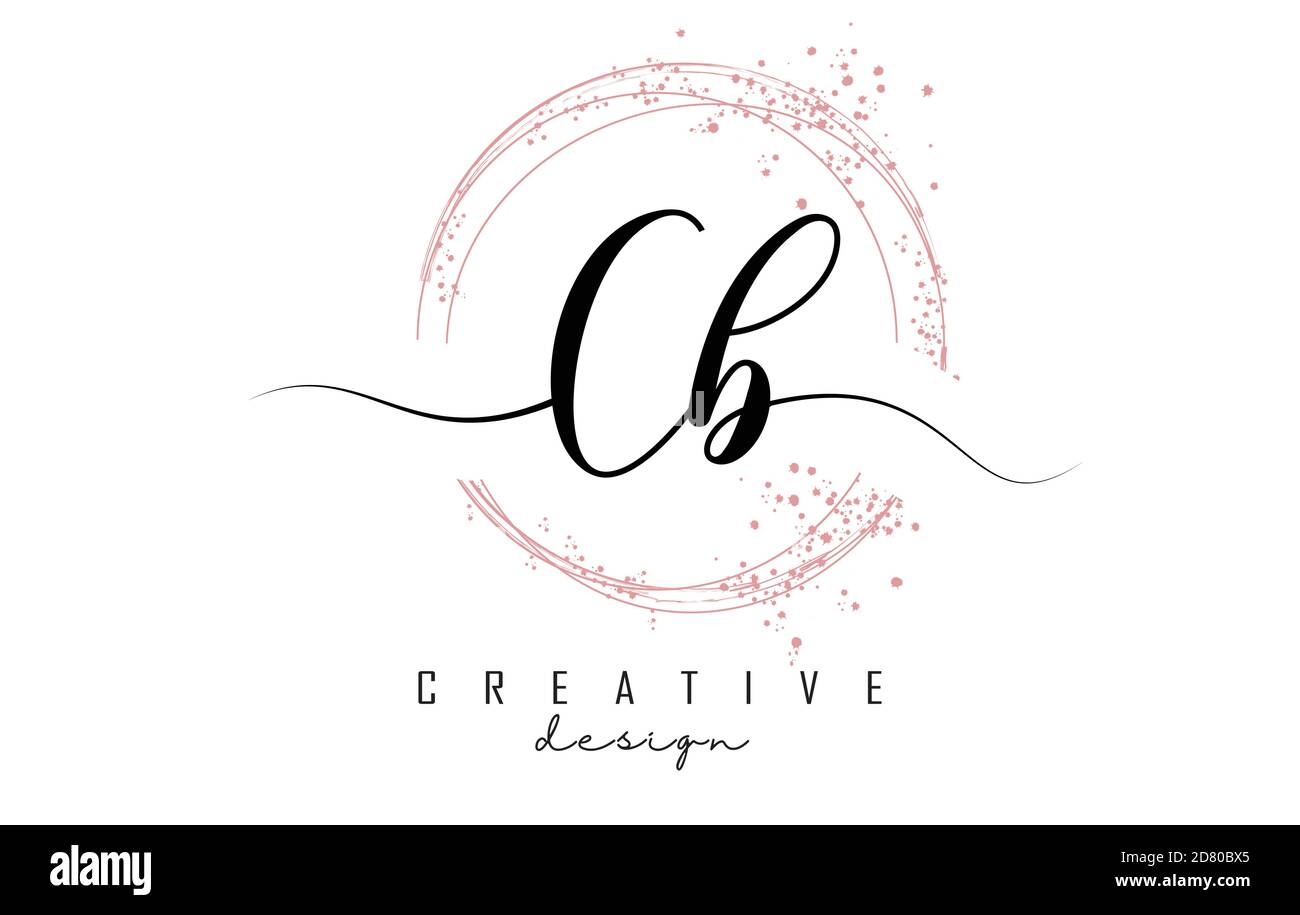 Handwritten CB C B letter logo with sparkling circles with pink glitter ...