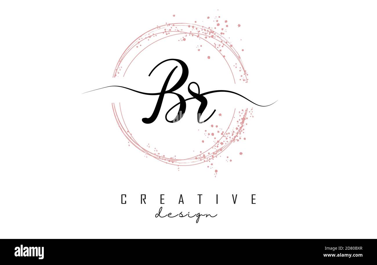 Handwritten BR B R letter logo with sparkling circles with pink glitter ...