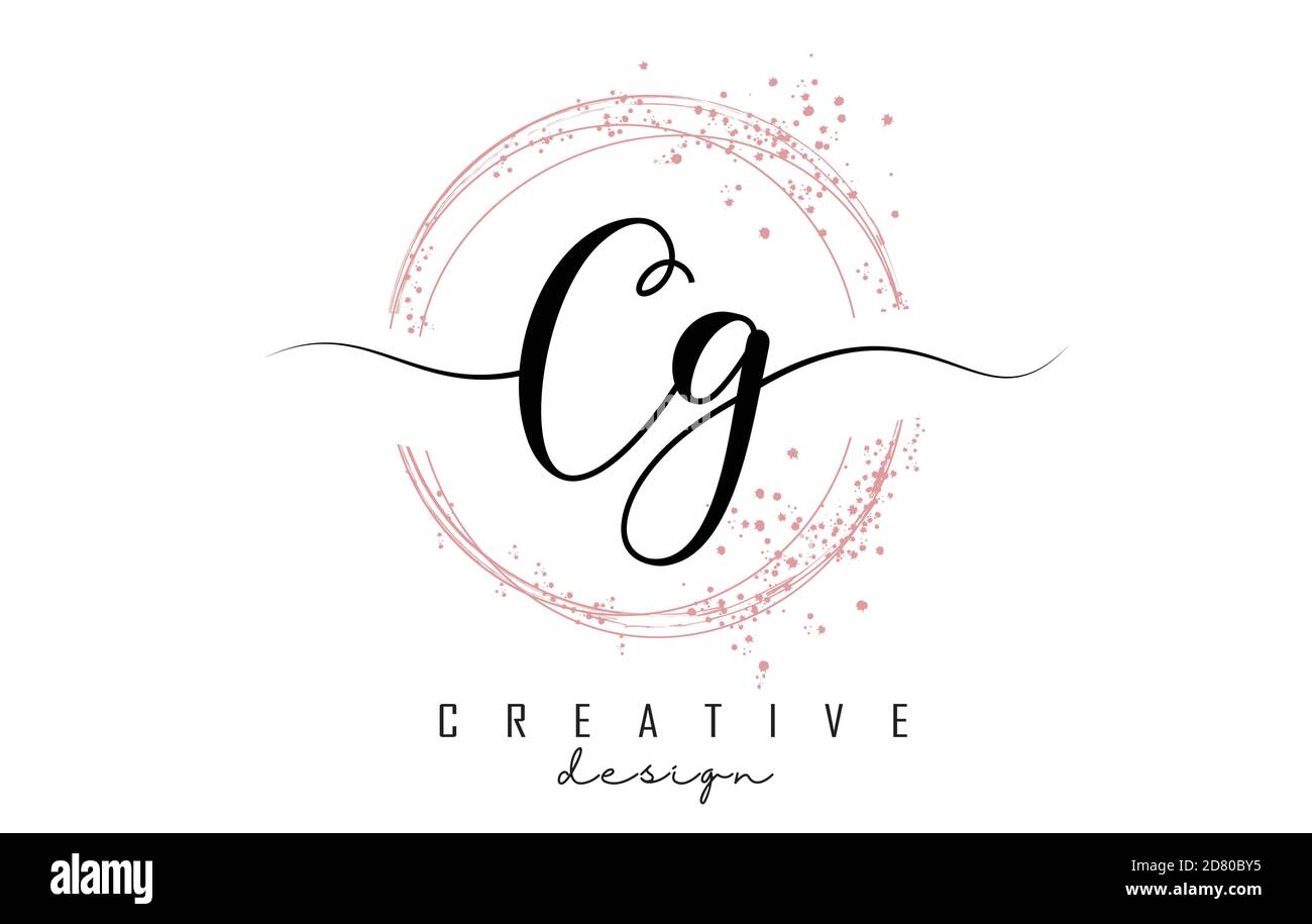 Handwritten CG C G letter logo with sparkling circles with pink glitter ...