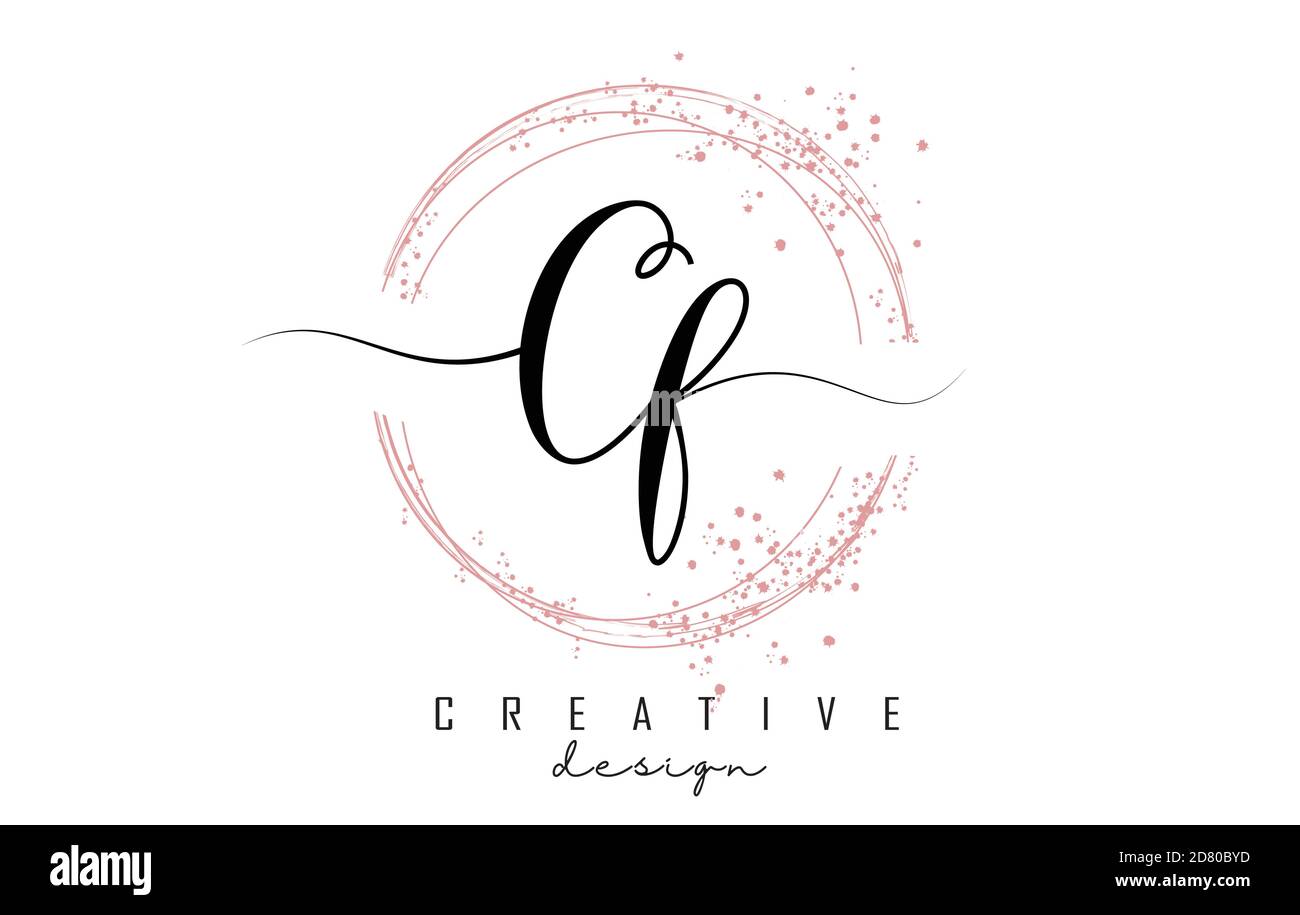 Handwritten CF C F letter logo with sparkling circles with pink glitter ...