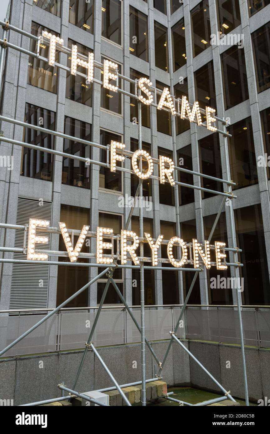 Nathan Coley's The Same for Everyone illuminated text artwork in the ...