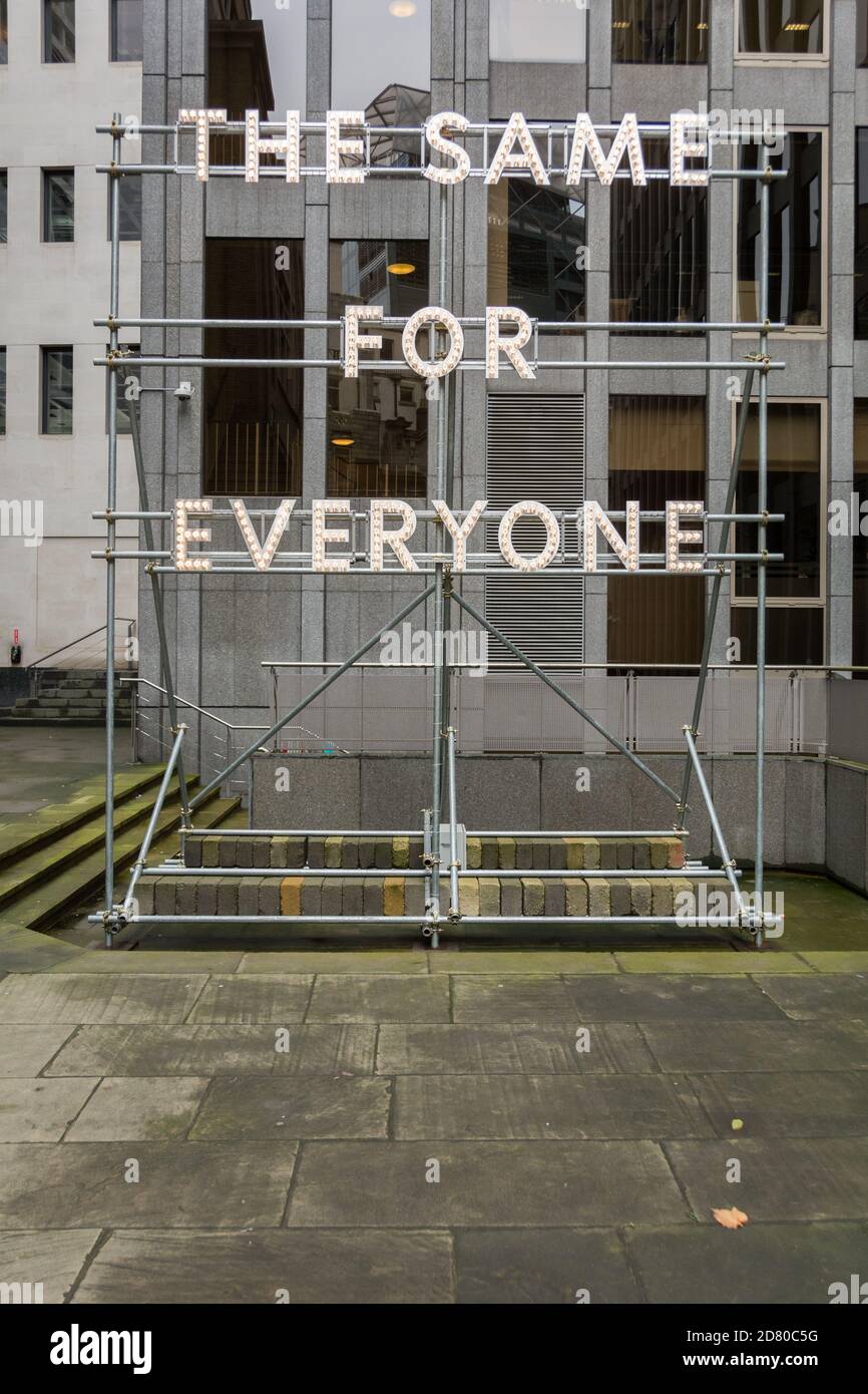 Nathan Coley's The Same for Everyone illuminated text artwork in the ...