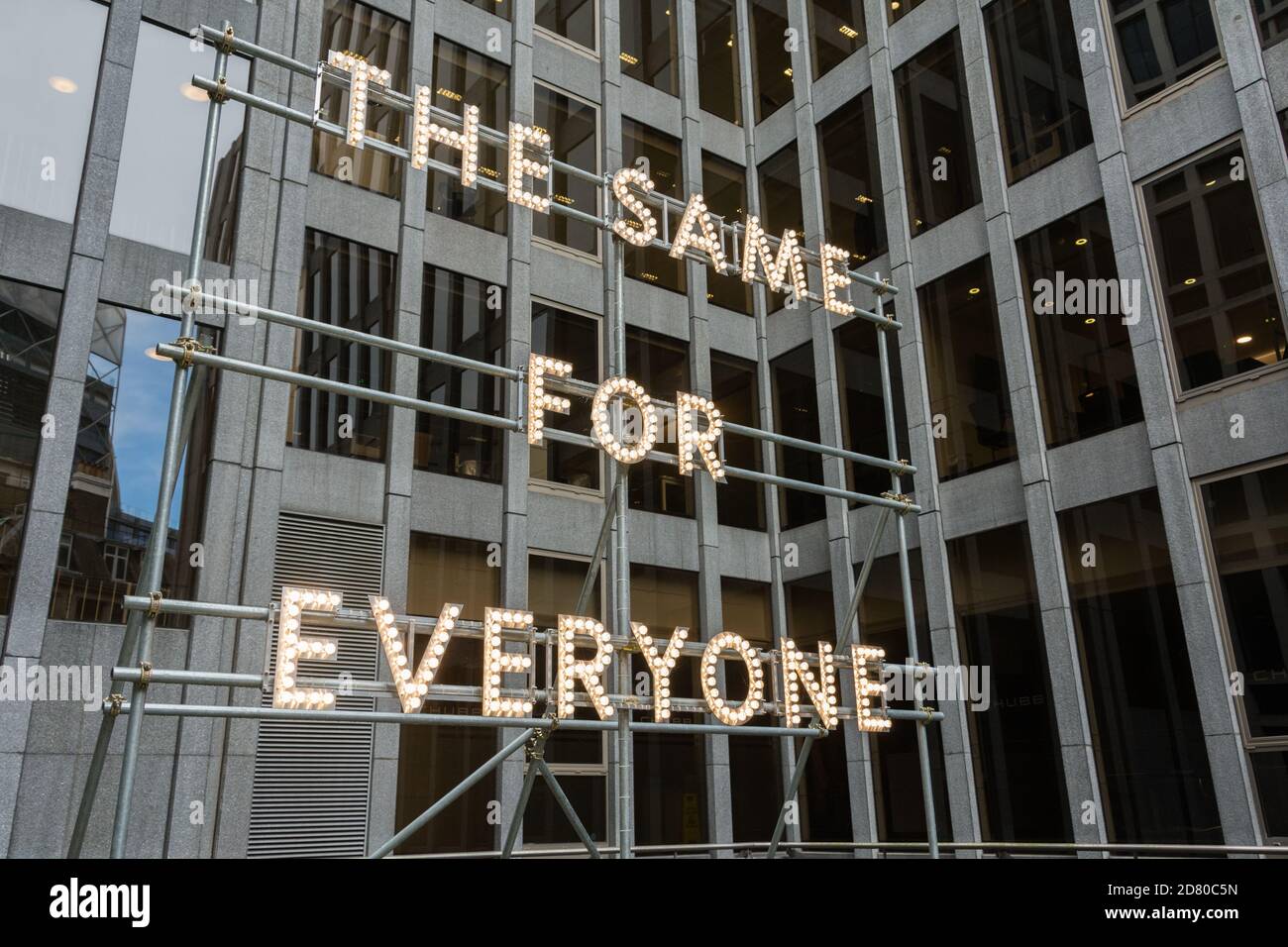 Nathan Coley's The Same for Everyone illuminated text artwork in the ...
