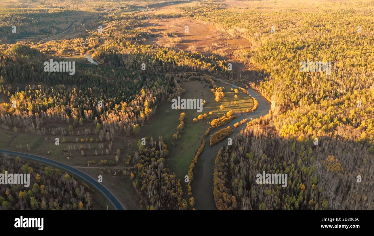 Aerial sunset over water woodland hi-res stock photography and images ...