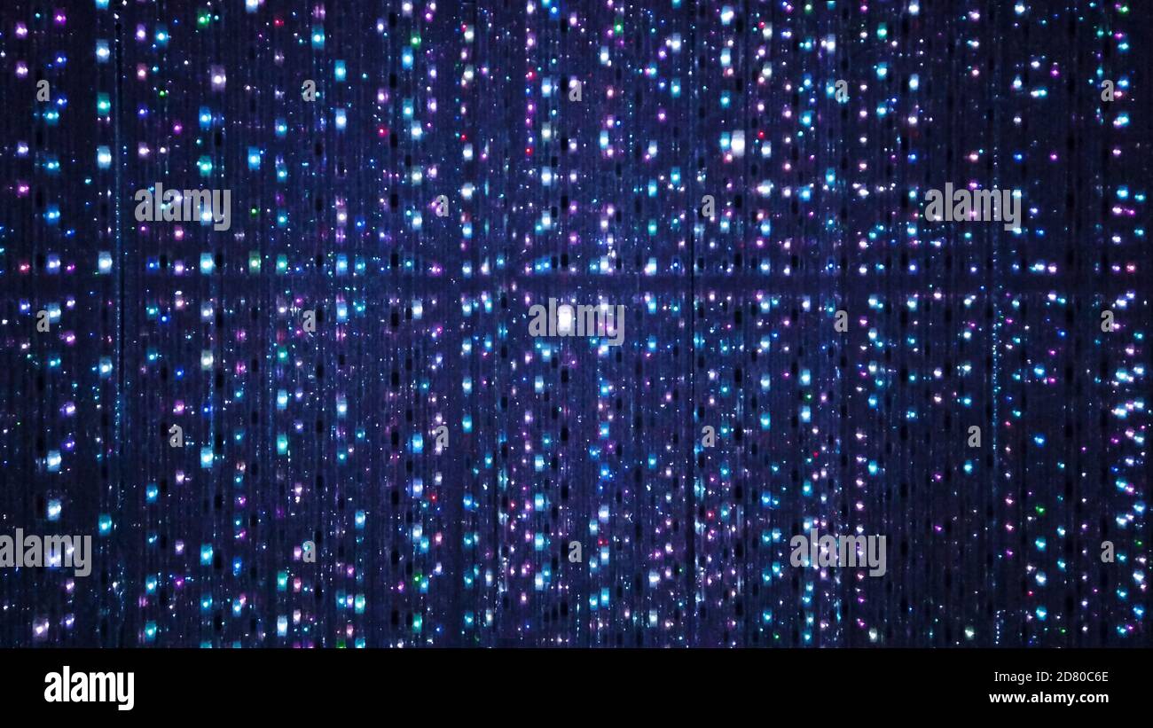 Blue stage background of LED flashing and flickering bulbs. Disco and ...