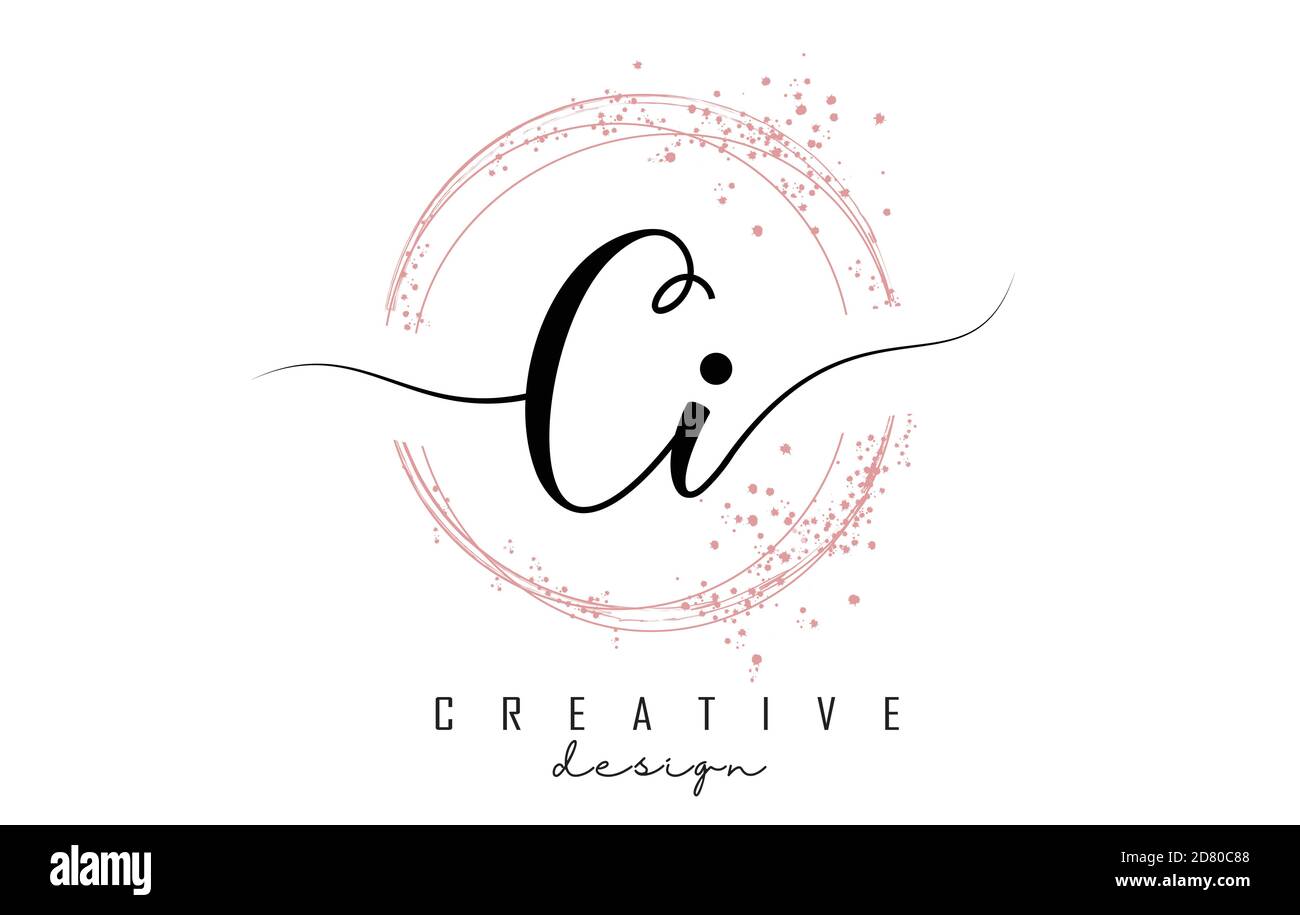 Handwritten CI C I letter logo with sparkling circles with pink glitter ...