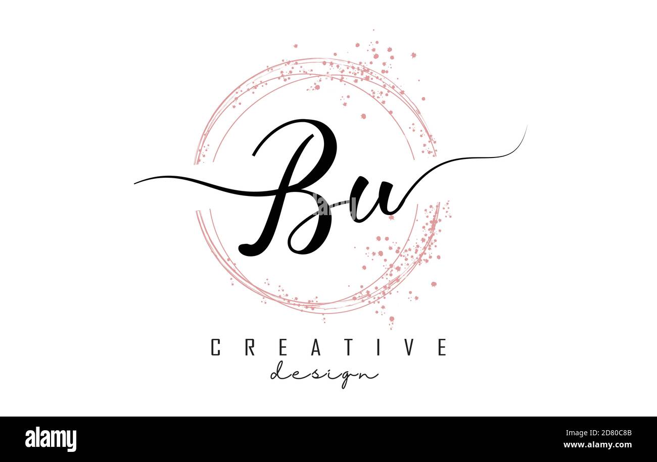 Handwritten Bu B u letter logo with sparkling circles with pink glitter ...