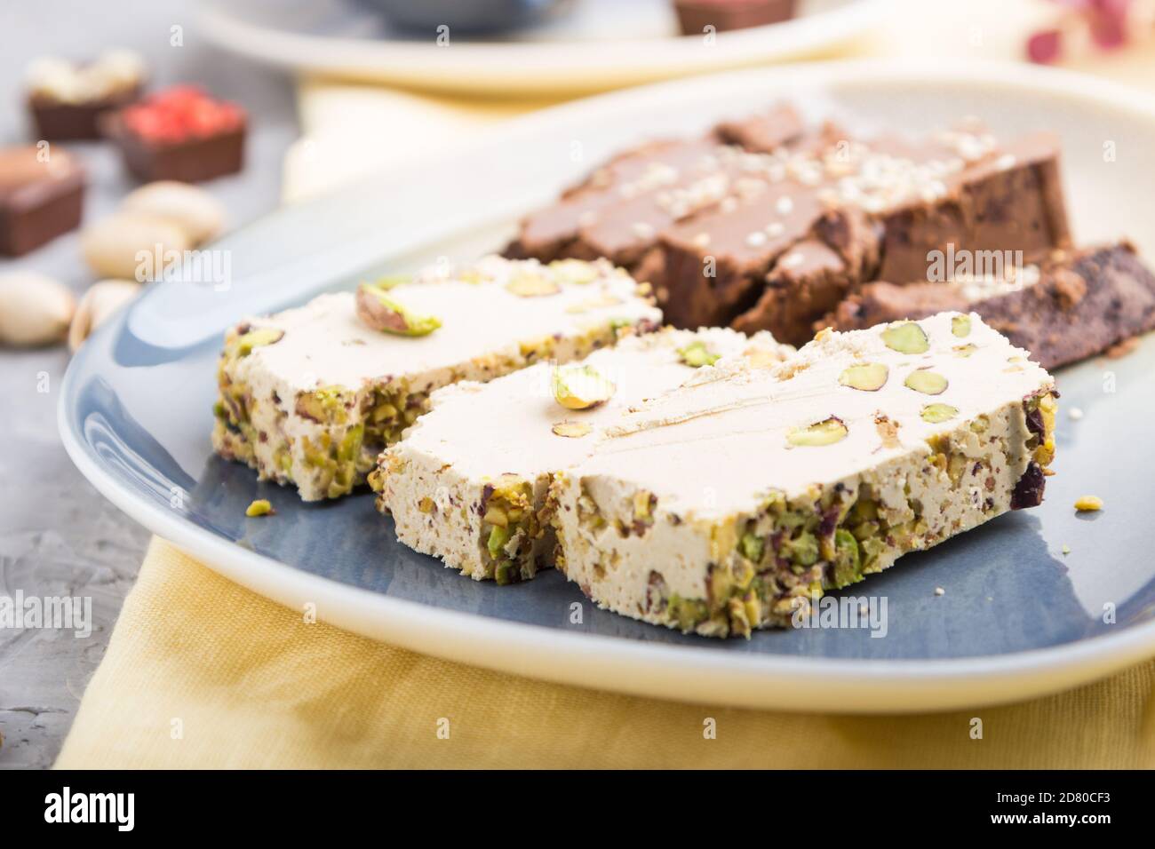 traditional arabic sweets sesame halva with chocolate and pistachio and ...