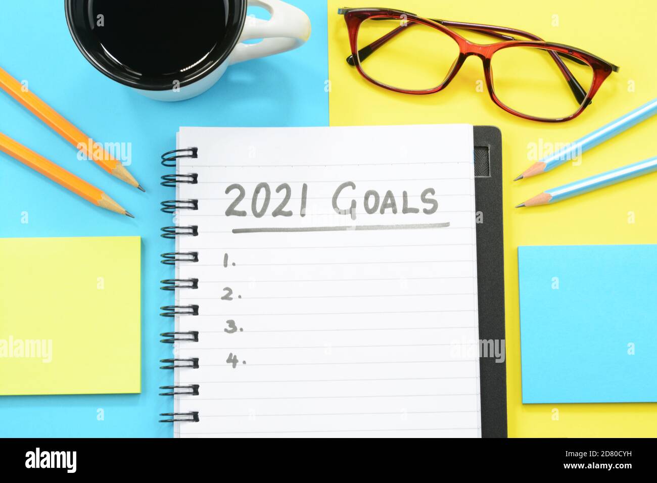 2021 goals written on a diary on multicolored background Stock Photo ...