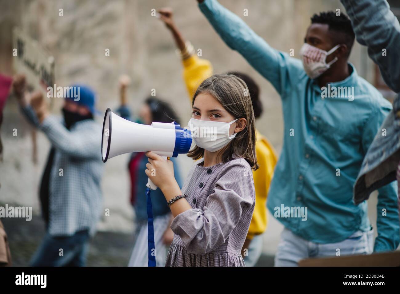 Group of people activists protesting on streets, strike and ...