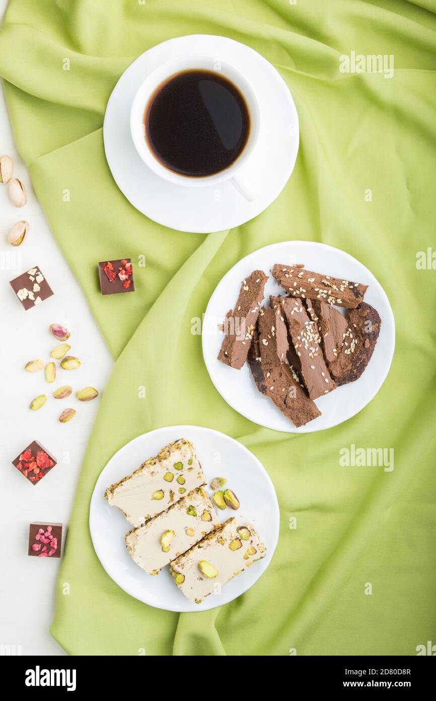traditional arabic sweets sesame halva with chocolate and pistachio and ...