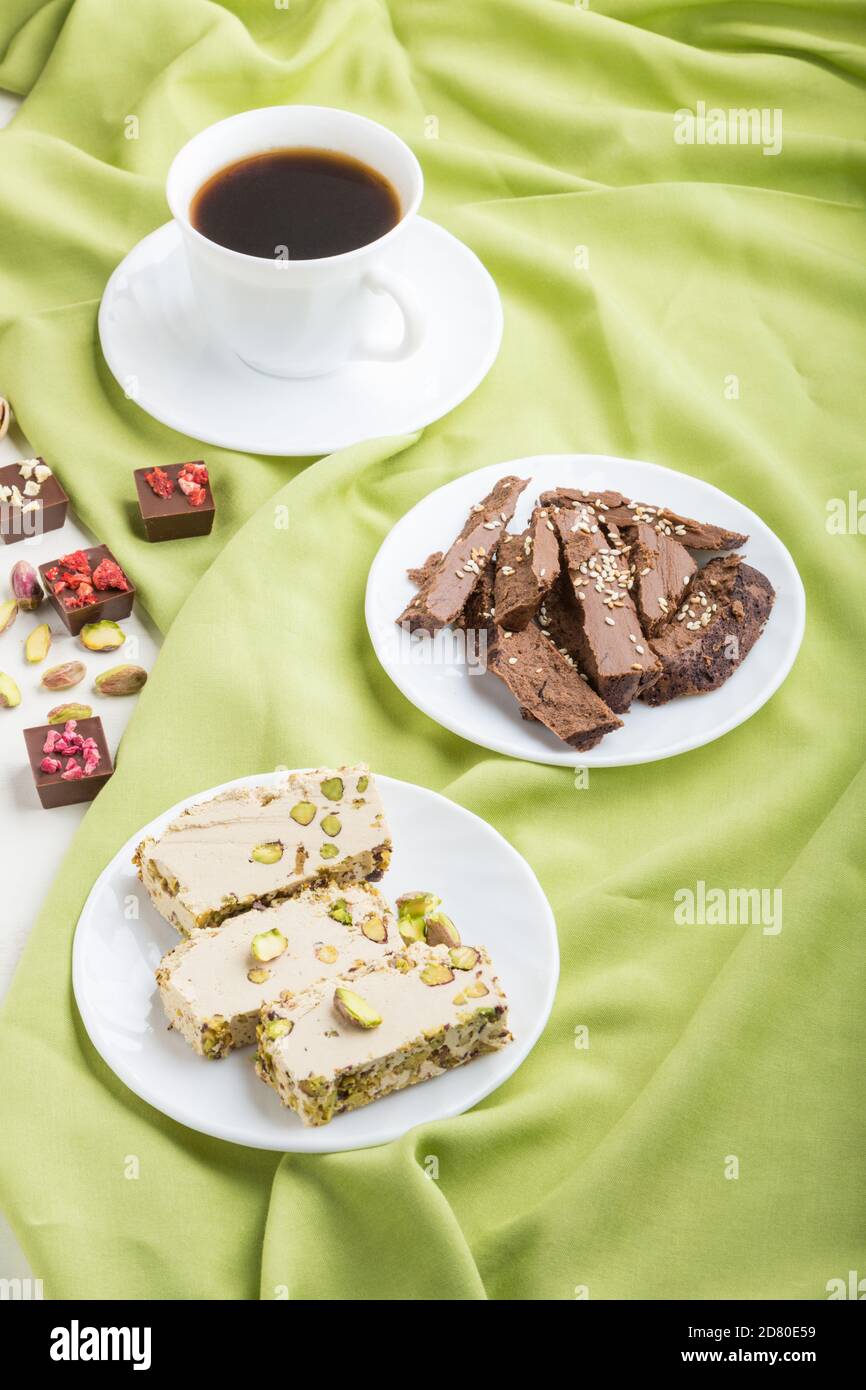 traditional arabic sweets sesame halva with chocolate and pistachio and ...