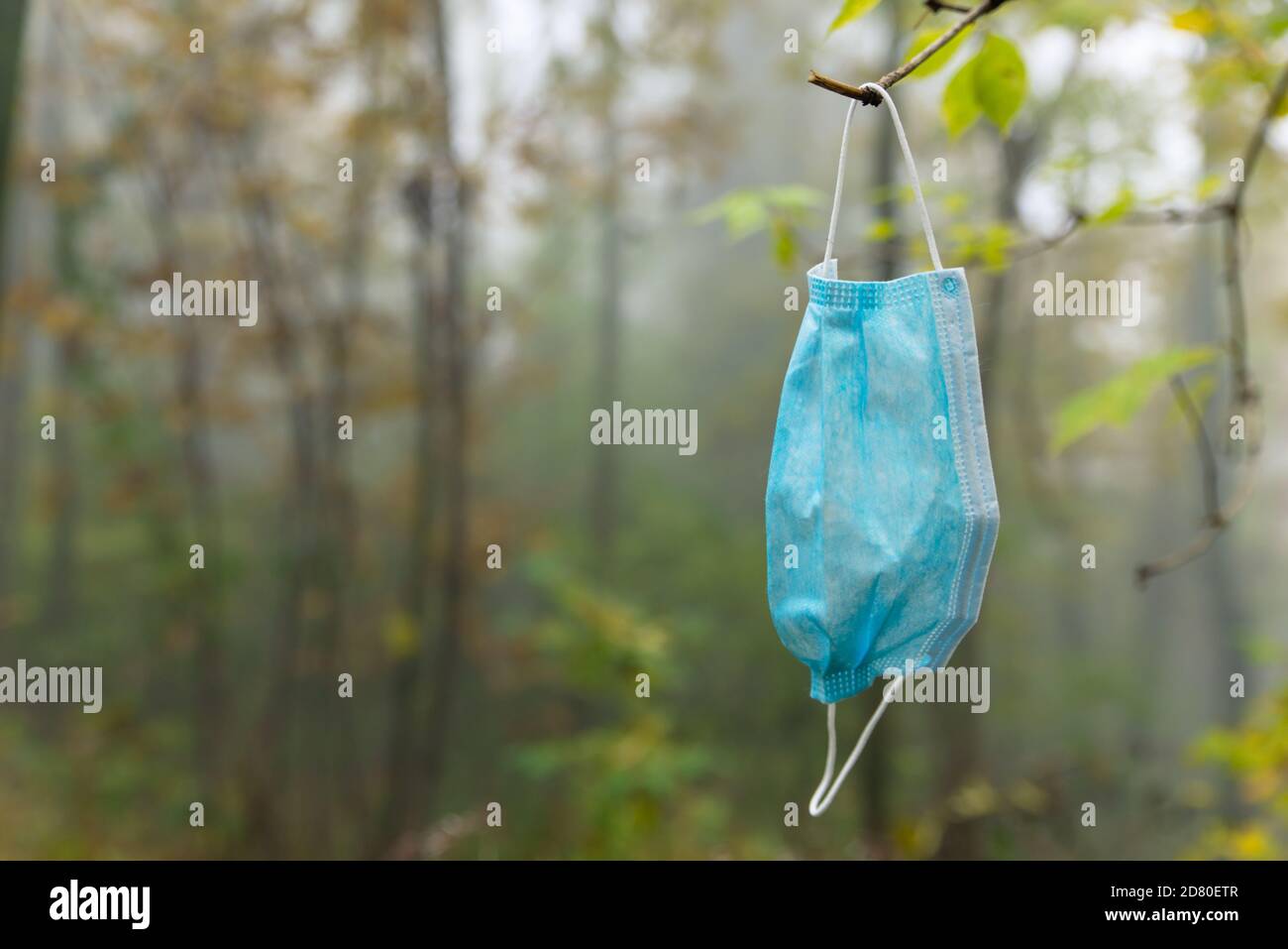 Mask thrown along a road and in nature. Pollution. Slag and plastics ...