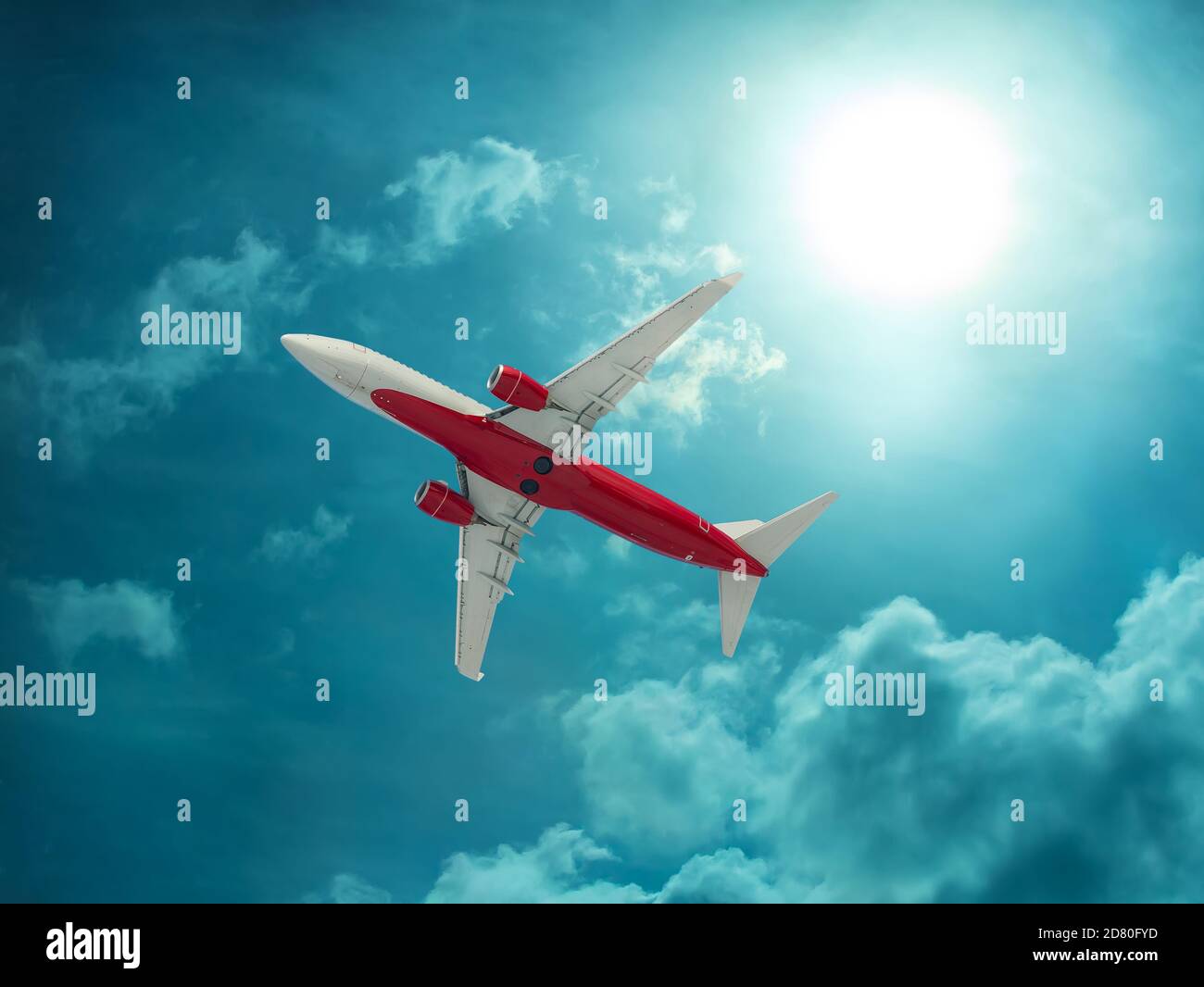 passenger plane flying in the sky bottom view Stock Photo - Alamy