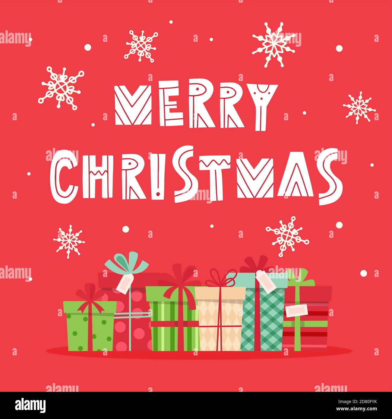 Merry christmas card with lettering and presents. Vector illustration ...