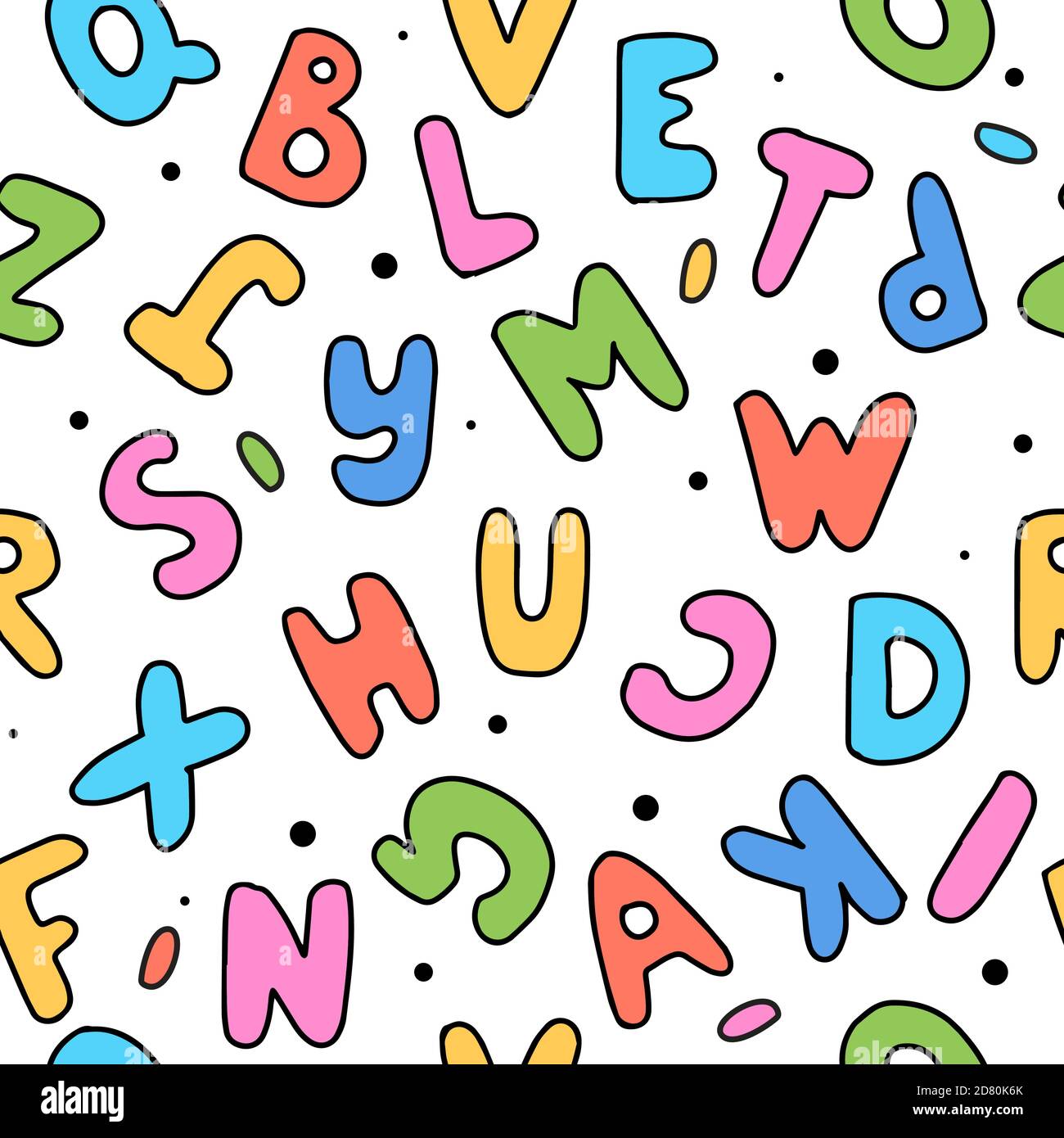 Cute cartoon letters seamless pattern. Colorful vector illustration ...