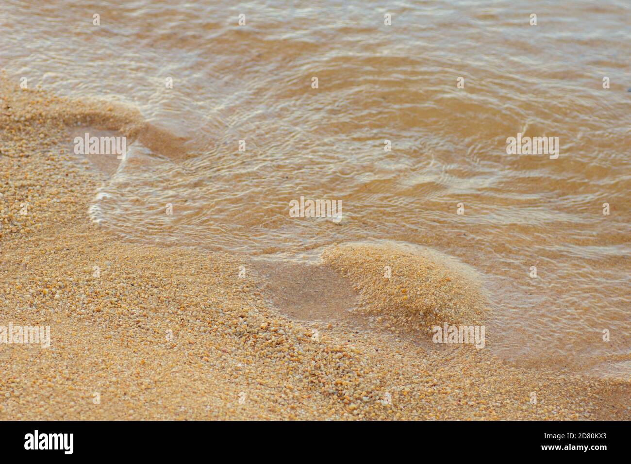 Texture background Footprints of human feet on the sand near the water ...