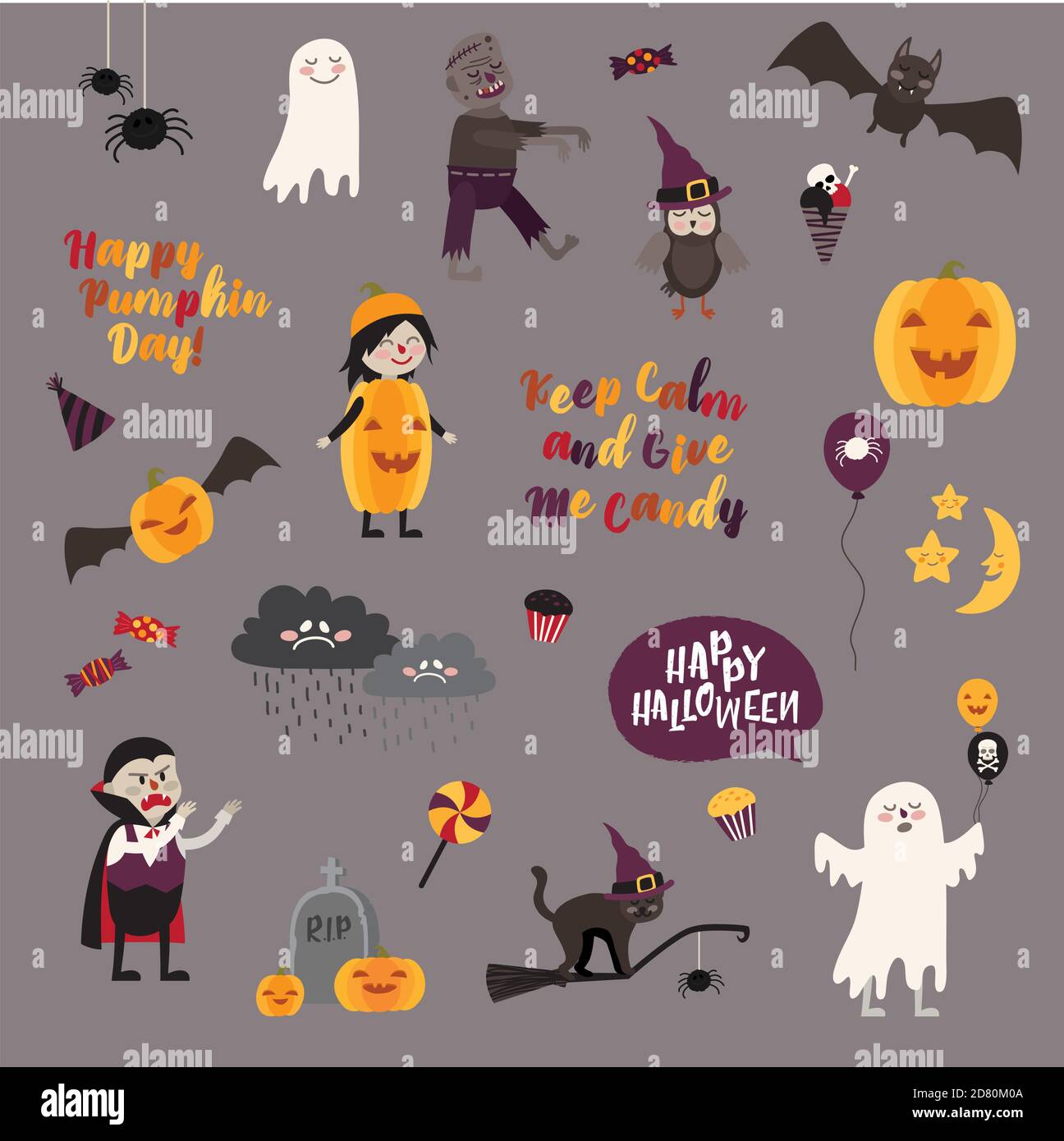 Set of halloween design elements – objects, signs, items, symbols and ...