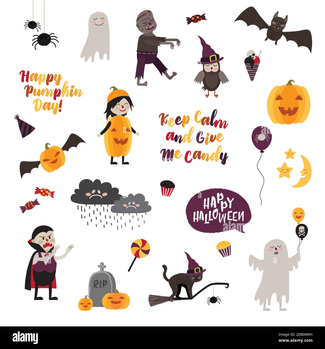 Set of halloween design elements – objects, signs, items, symbols and ...