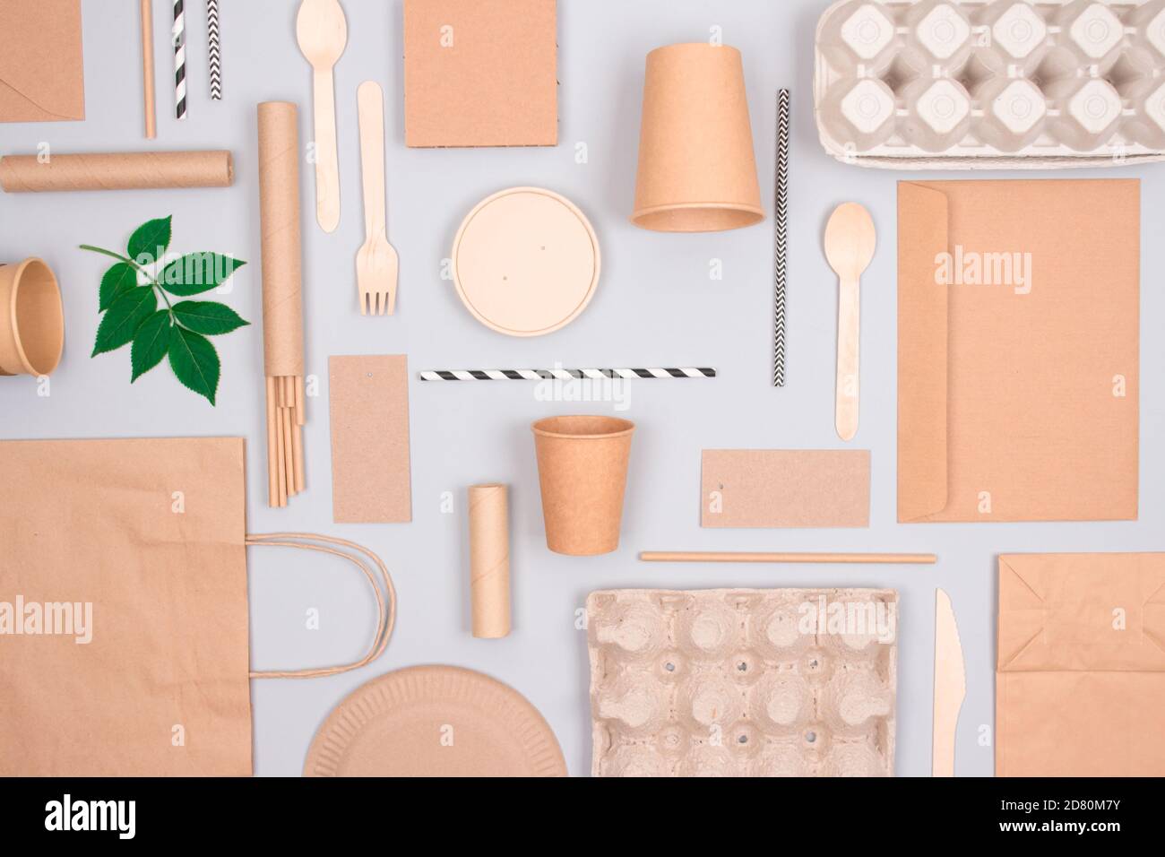 Flat lay composition with eco-friendly tableware - kraft paper food ...
