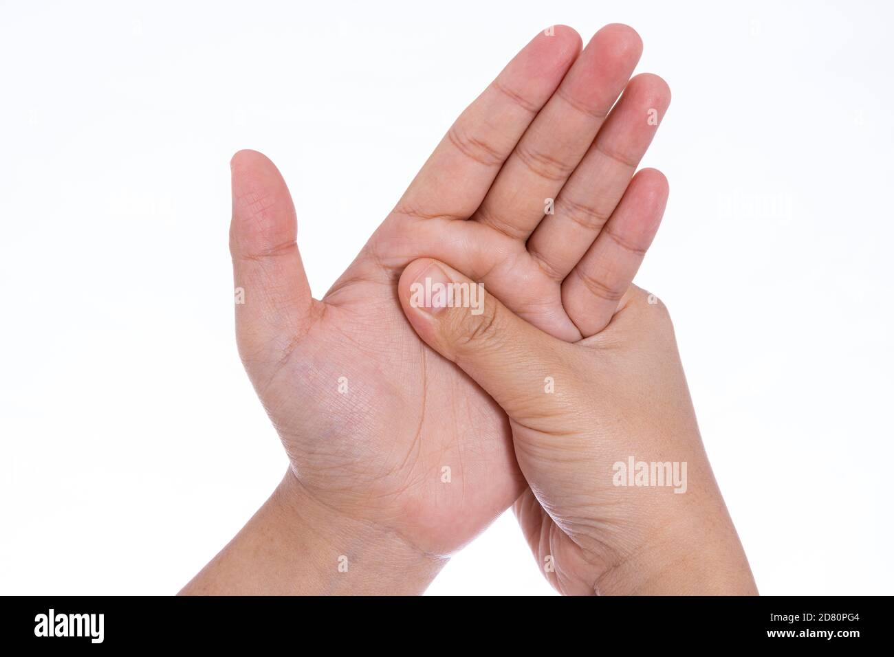 Man Hand Massaging Her Hand Isolated White Background Medical