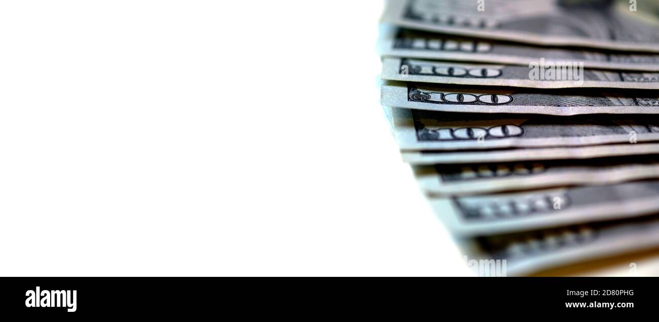 Closeup of hundred dollar bills money cash with corner of paper ...