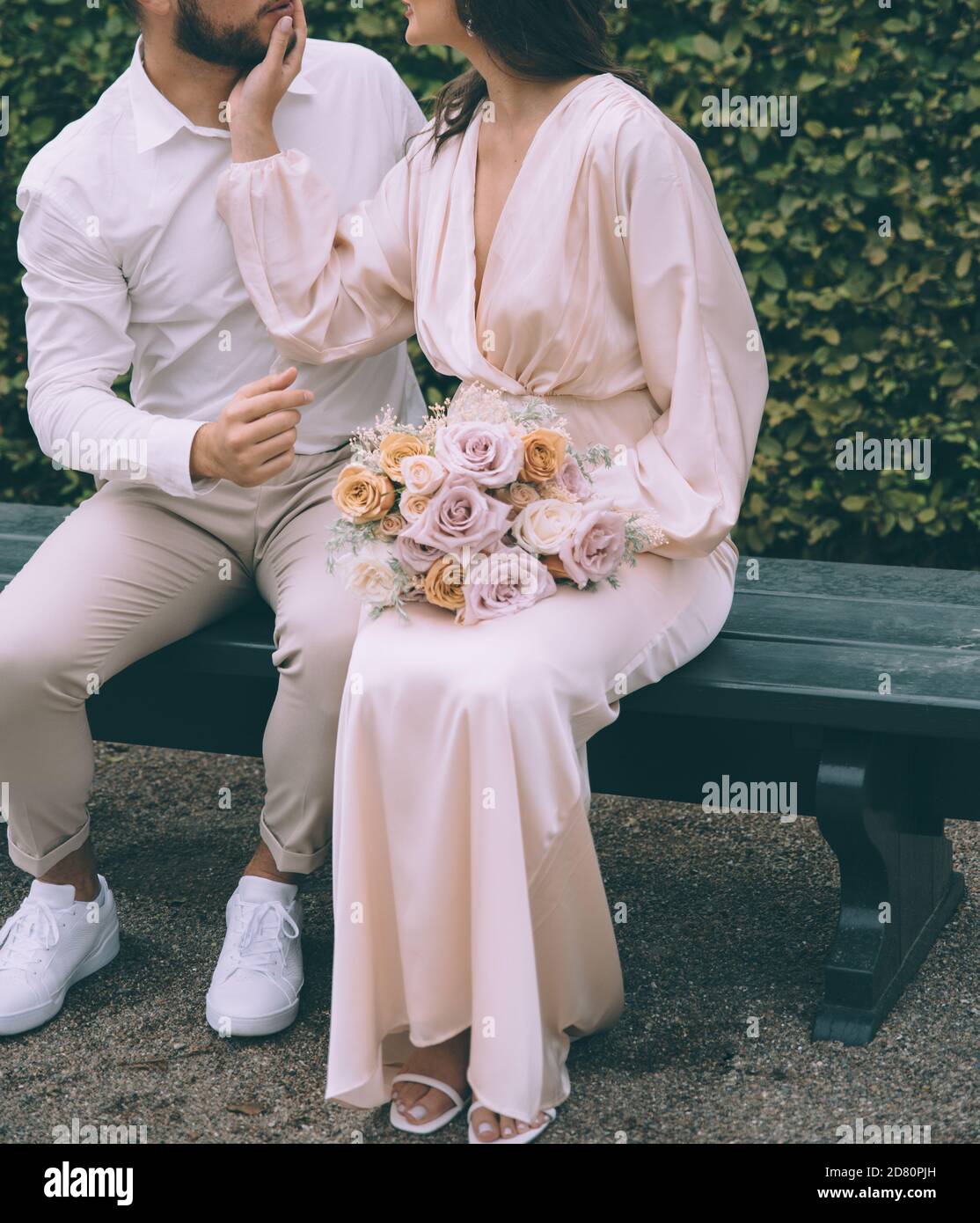 Bridal couple together celebrating happy wedding day Stock Photo - Alamy