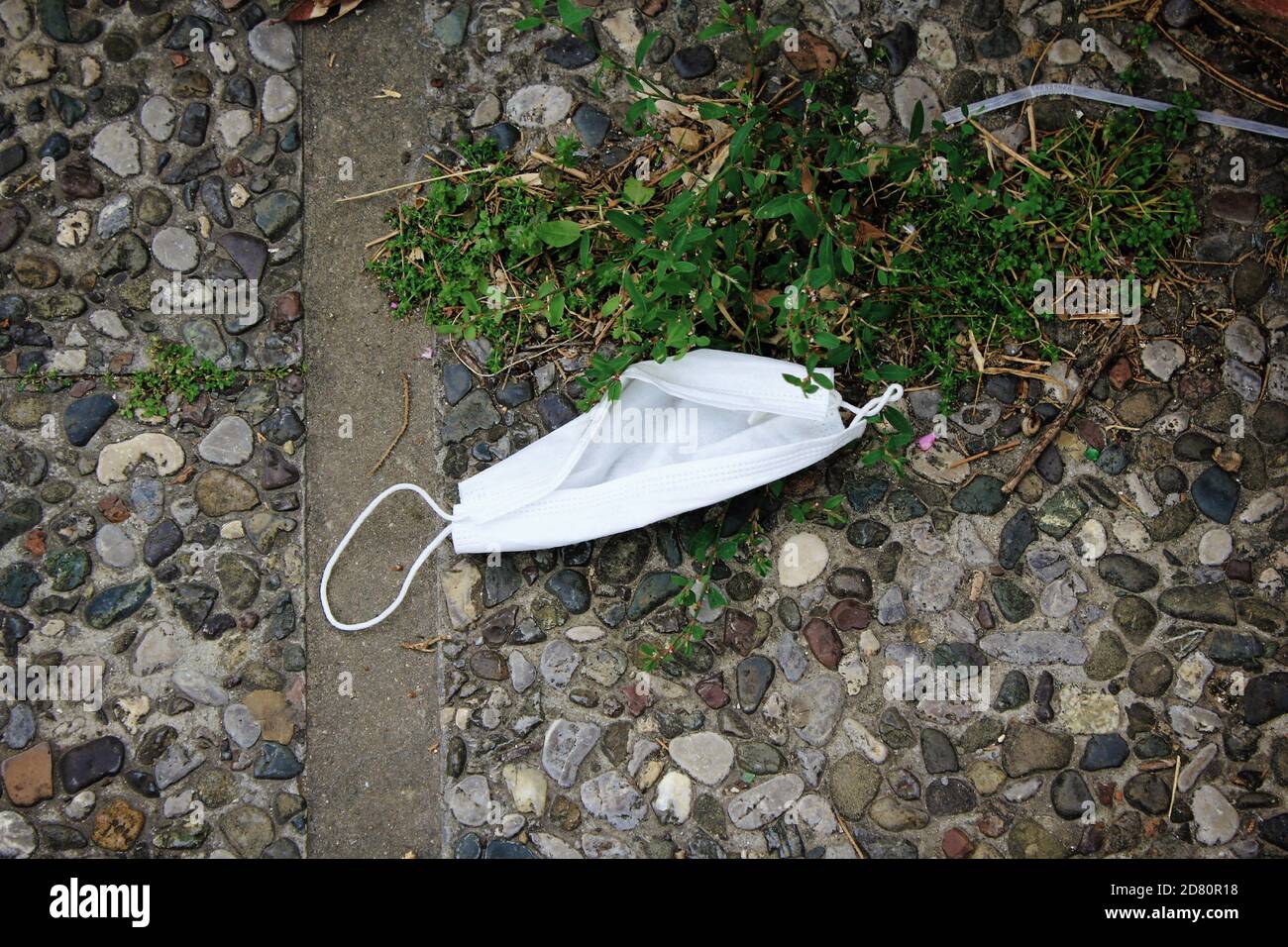 Surgical face mask thrown on the ground Stock Photo - Alamy