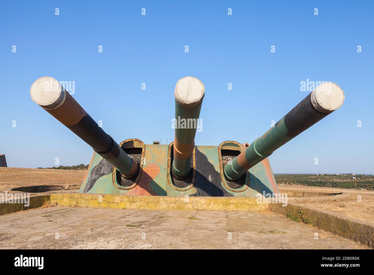 Three-barreled gun of Armored battery 30 or 30th battery. Soviet ...