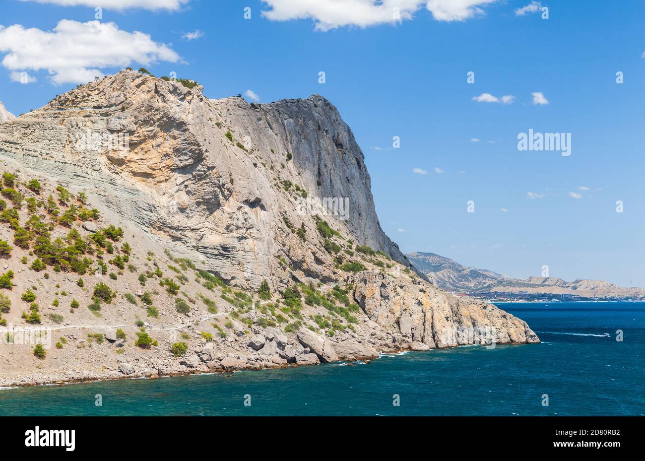 Summer Crimean landscape. Golitsyn trail at rocky Black Sea coast ...