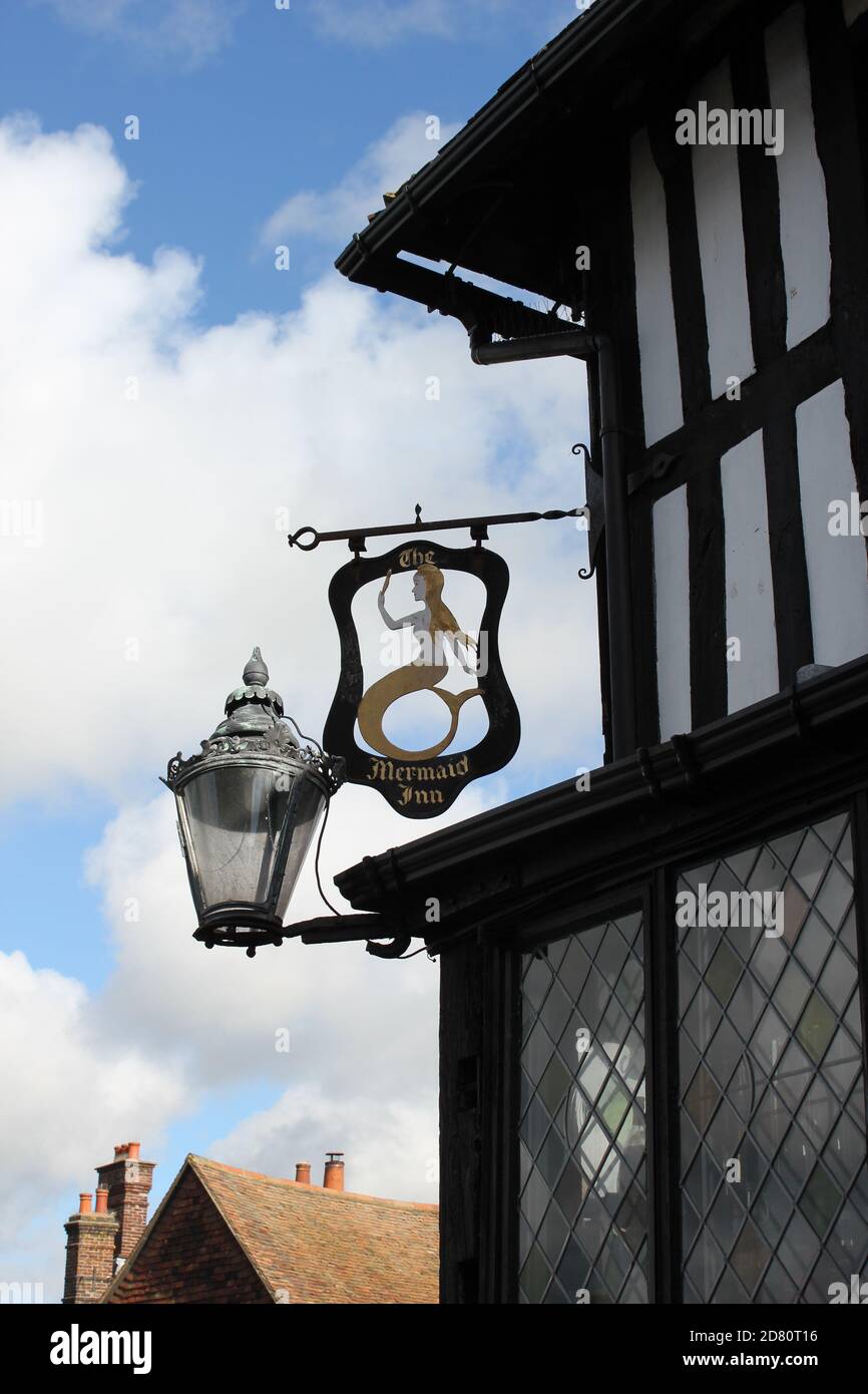 The medieval Mermaid Inn built in 1420 along Mermaid Street Rye, East ...