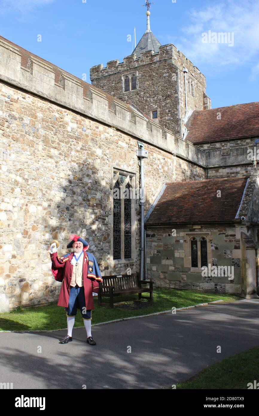 RYE, EAST SUSSEX, UK - 10th October 2020: Town crier or bellman in 18th ...