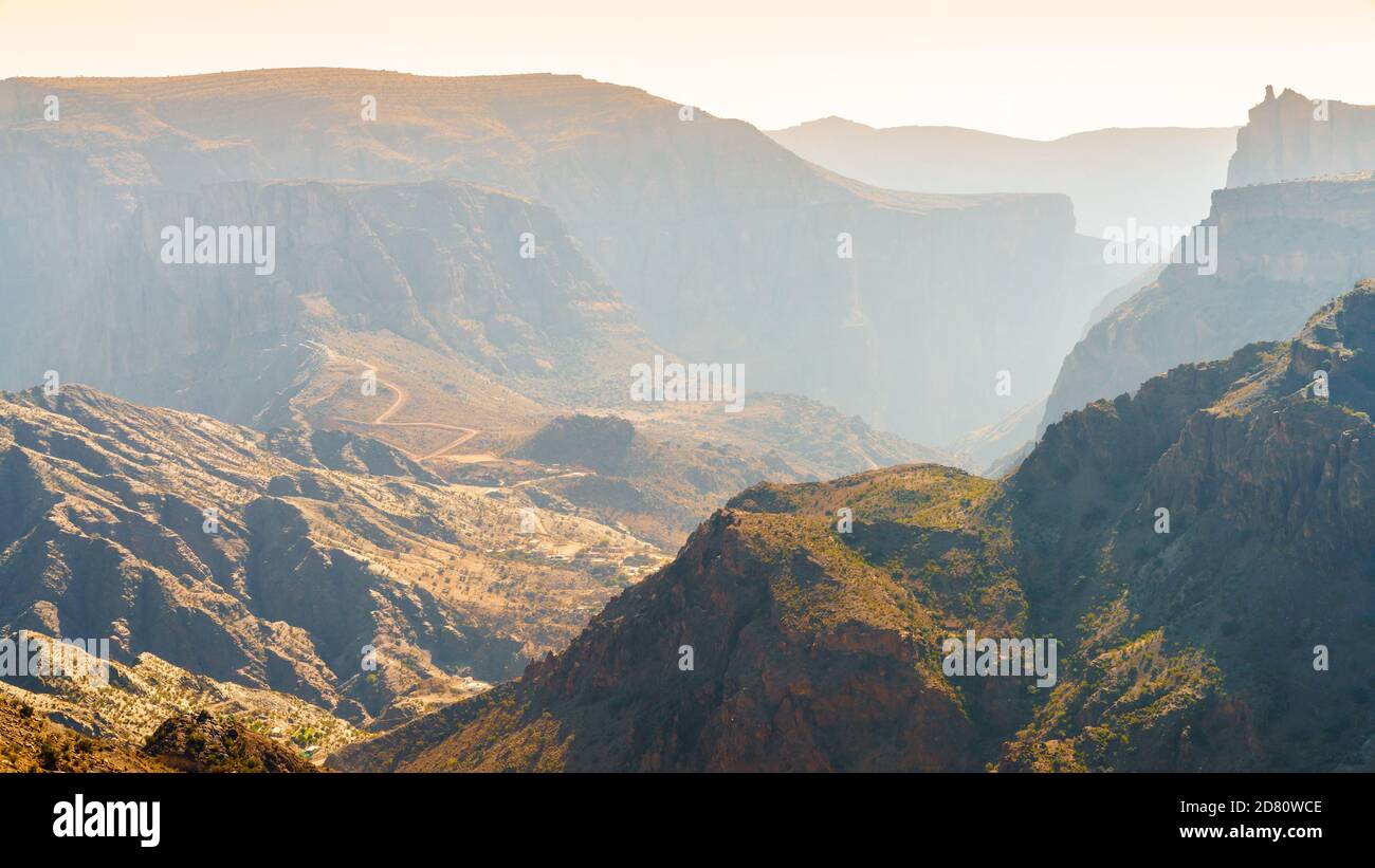 Scenic view of Al Hajar mountains from Jebel Akhdar (Green Mountain) in ...