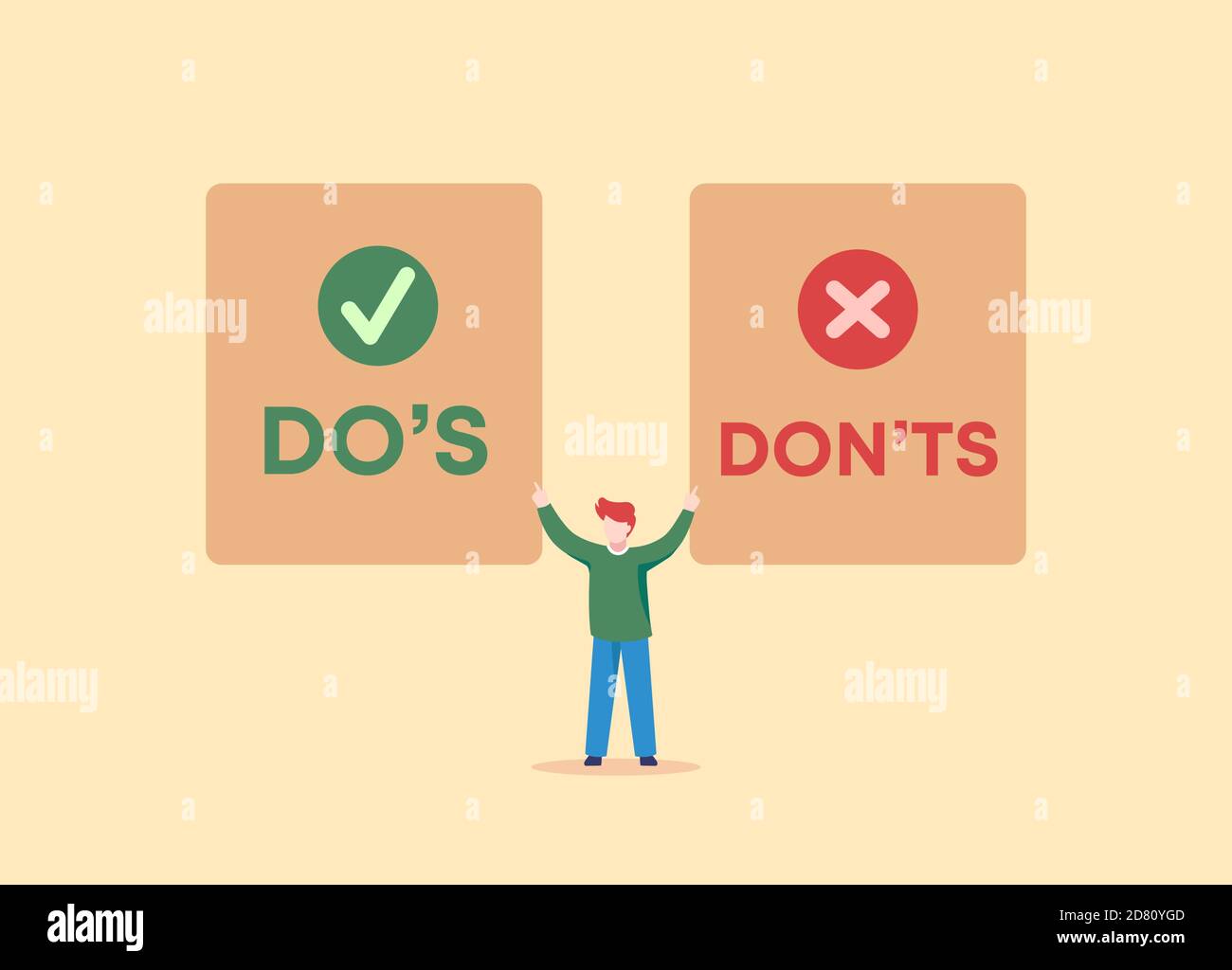 Do and dont decision. Correct green event and negative red impact confirmation with tick in ...