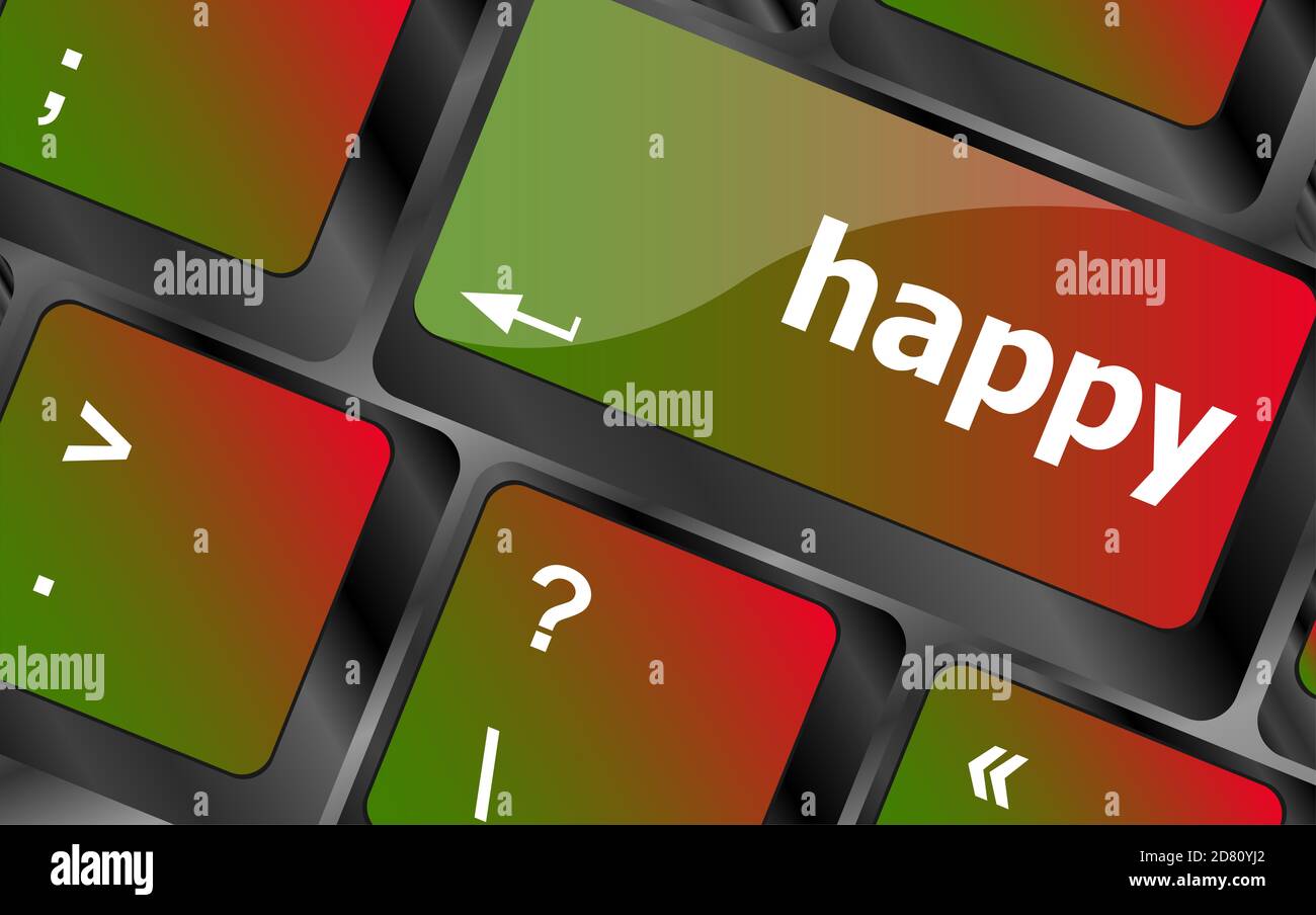 happy word on computer pc keyboard key Stock Photo - Alamy