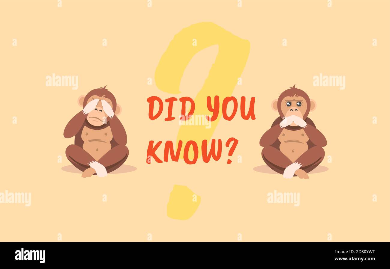 Did you know. Yellow question with two monkeys with closed eyes and ...
