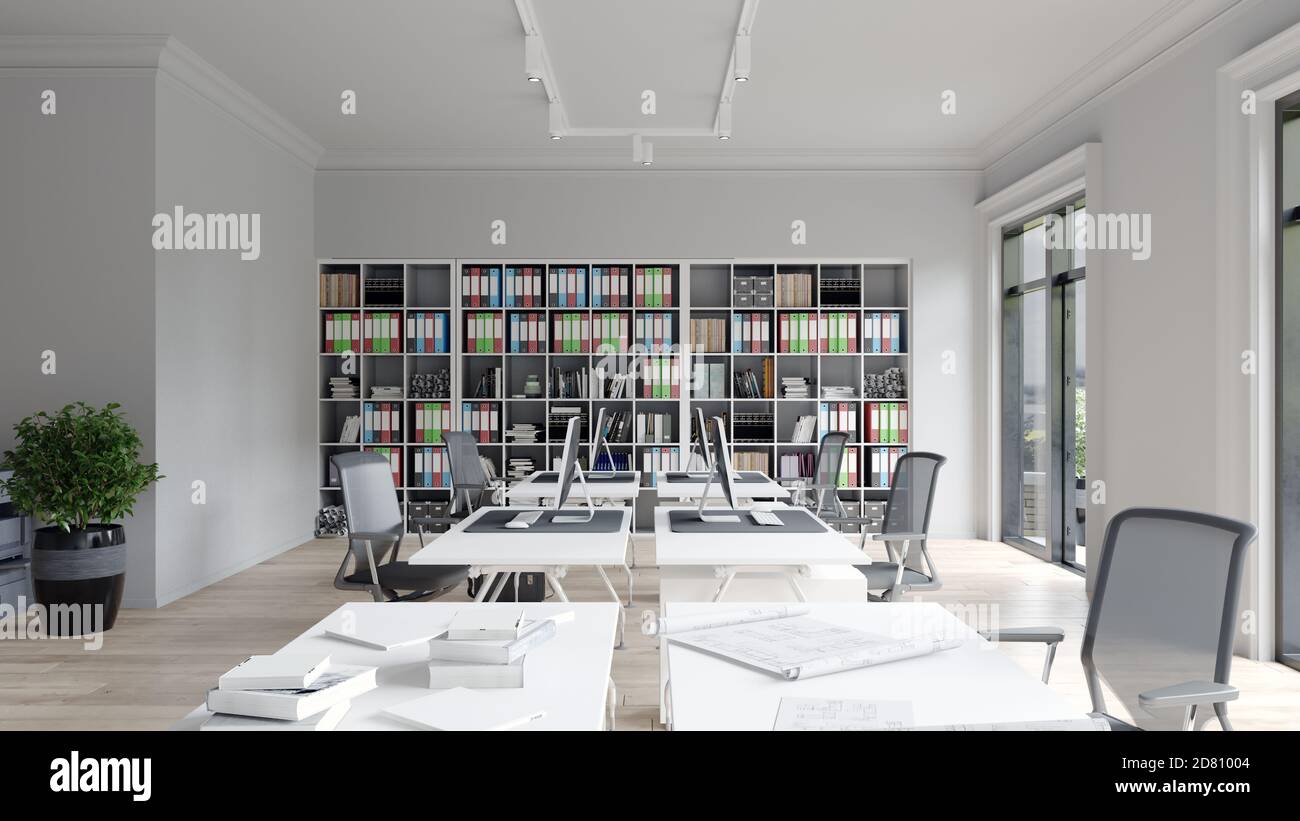contemporary office interior. 3d rendering design concept Stock Photo ...