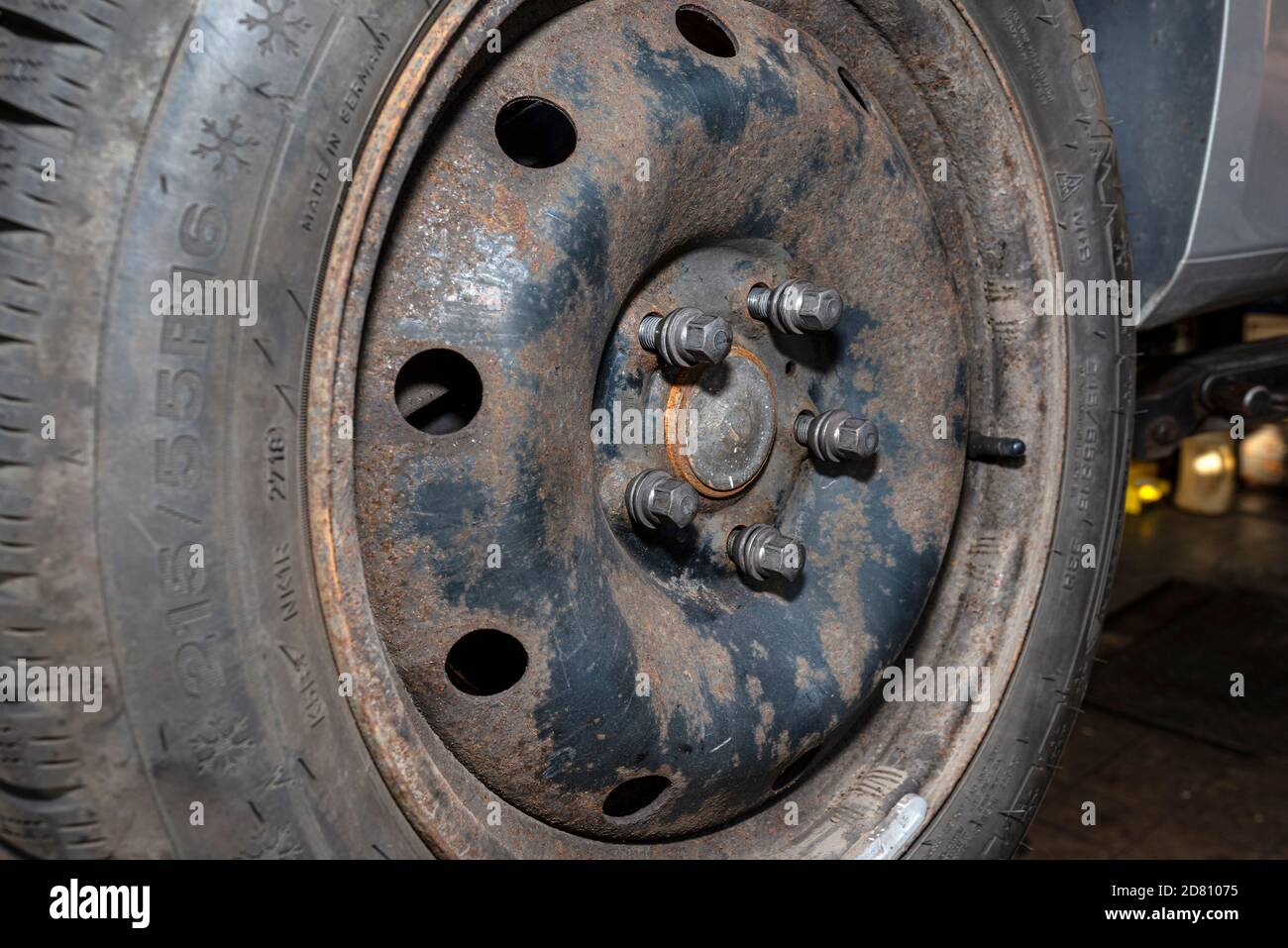 The steel bolts used for the aluminum rim are inserted into the steel ...