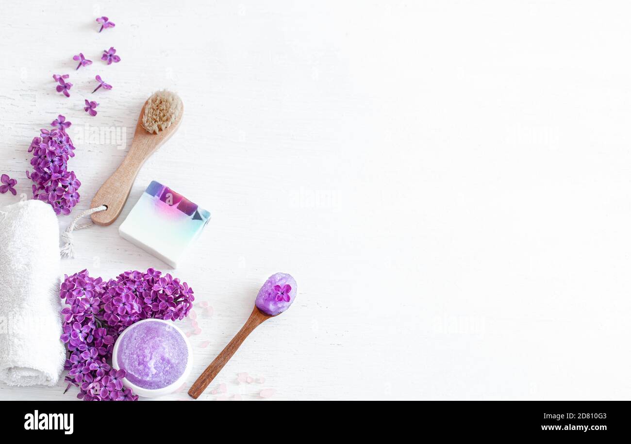 Background Spa composition for body care on a light wooden background ...