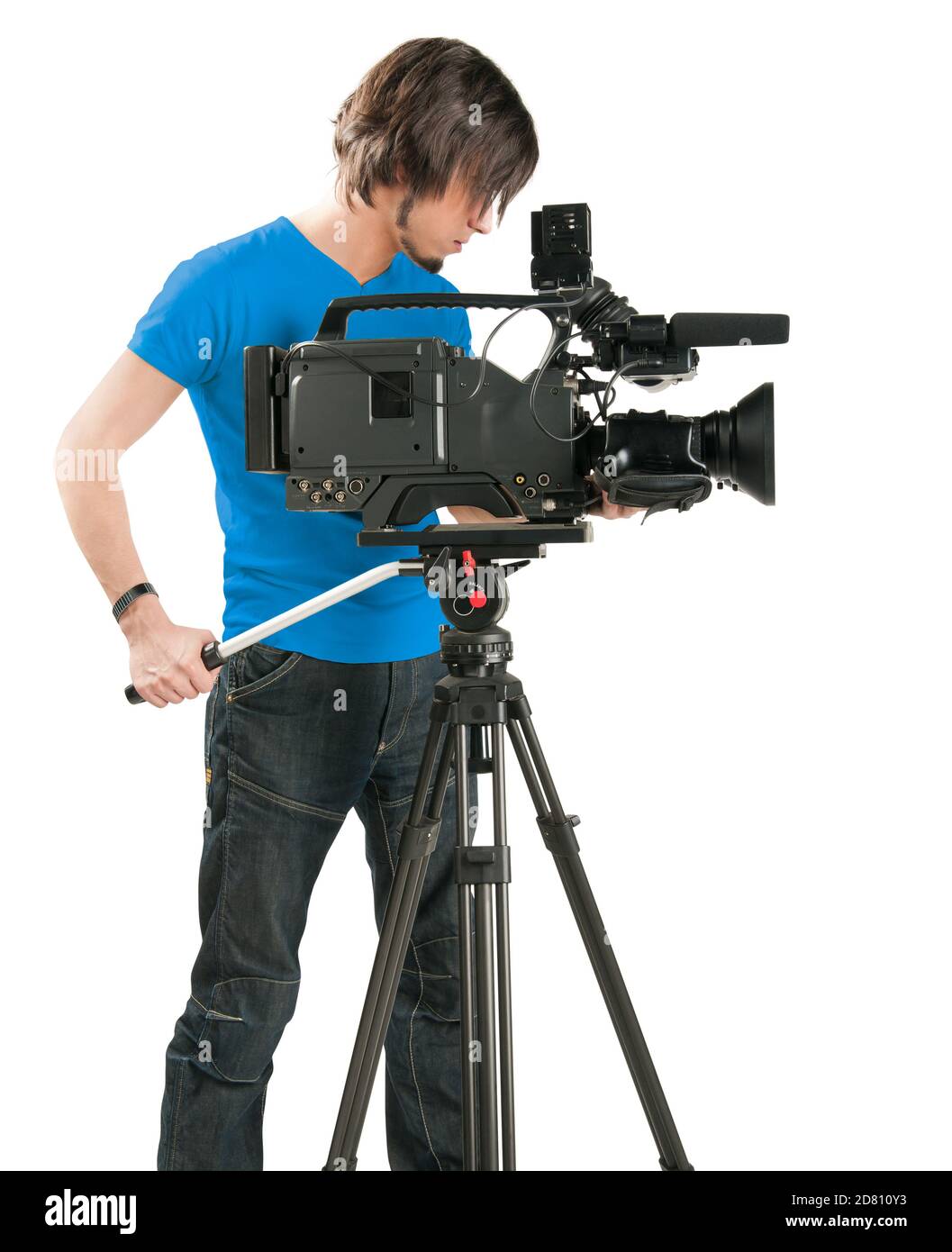 Professional cameraman on white background Stock Photo - Alamy