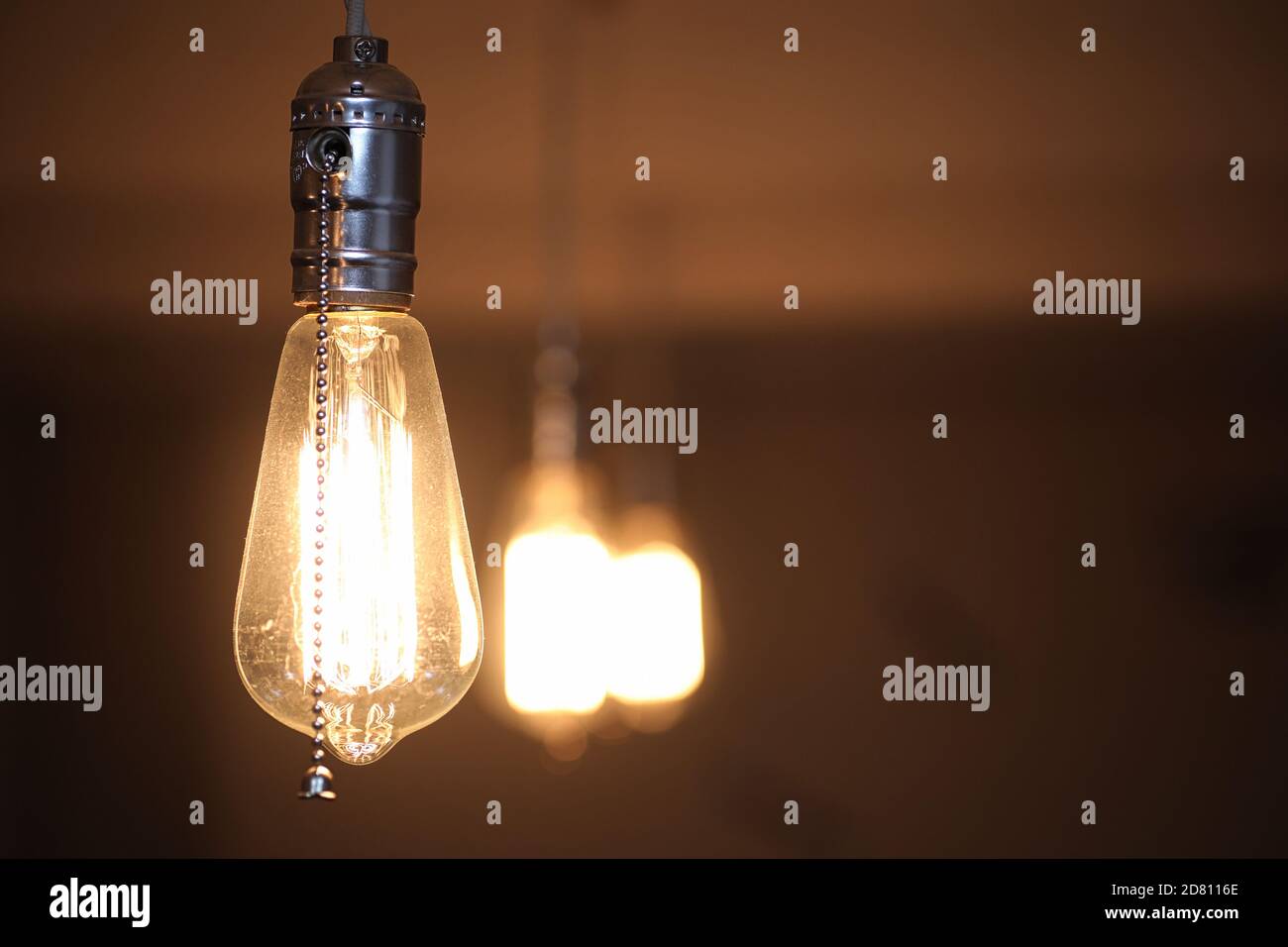 Lamps with tungsten filament. Edison's light bulb. Filament filament in ...