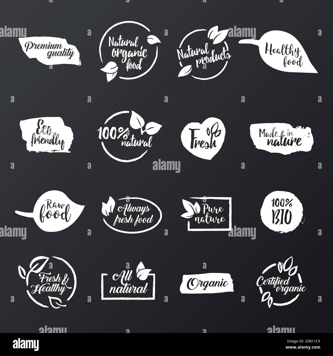 Set of black and white bio, ecology, organic logos and icons, labels ...