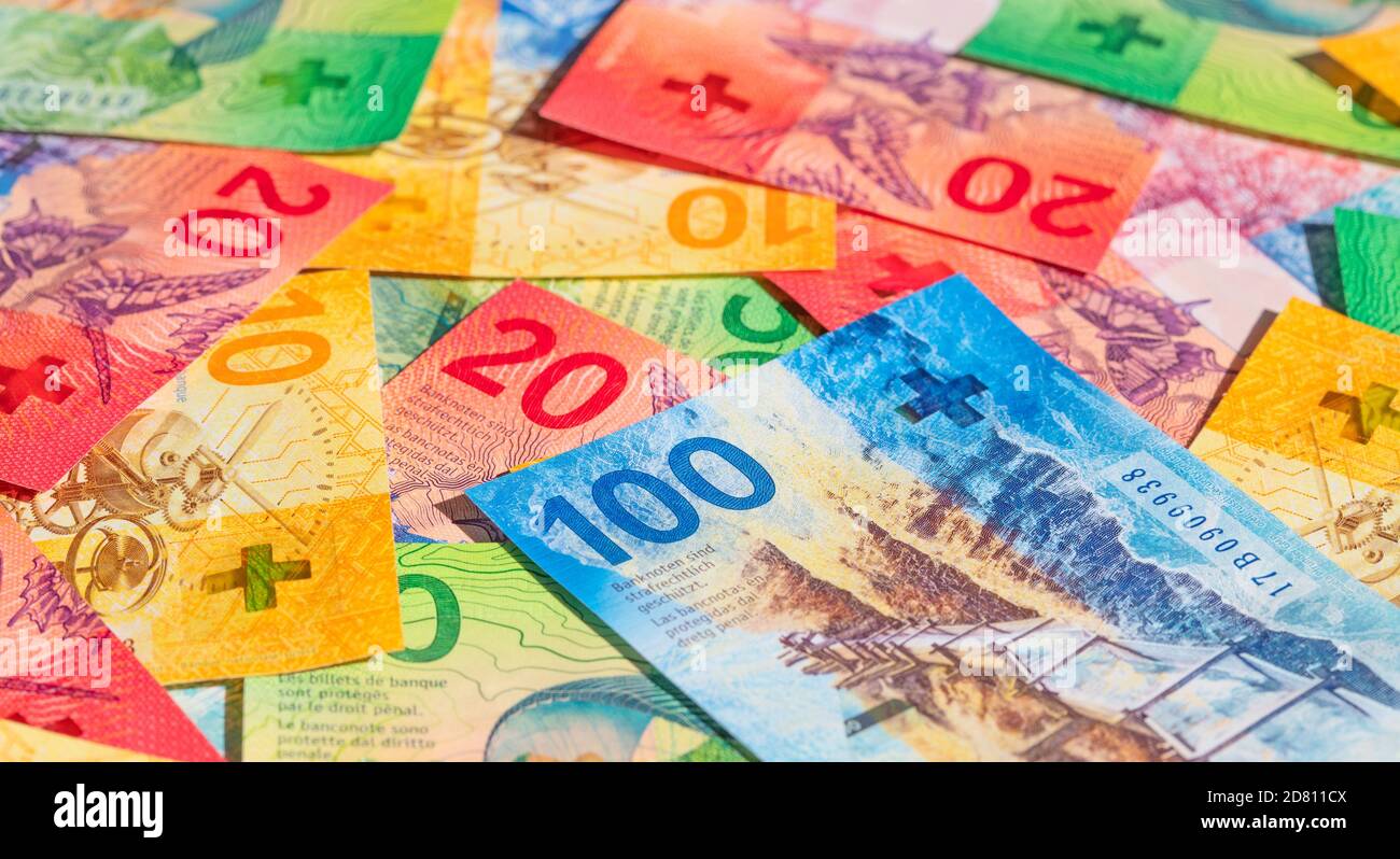 Collection of the new swiss banknotes (issued in 2017-2019 Stock Photo ...