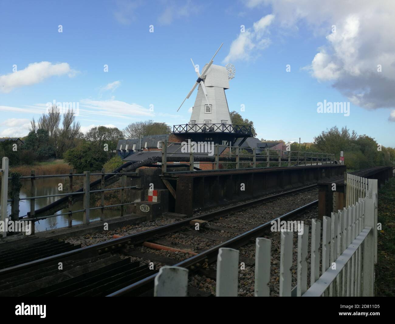 RYE, EAST SUSSEX, UK - 10/20/2020: smock windmill on the banks of the ...